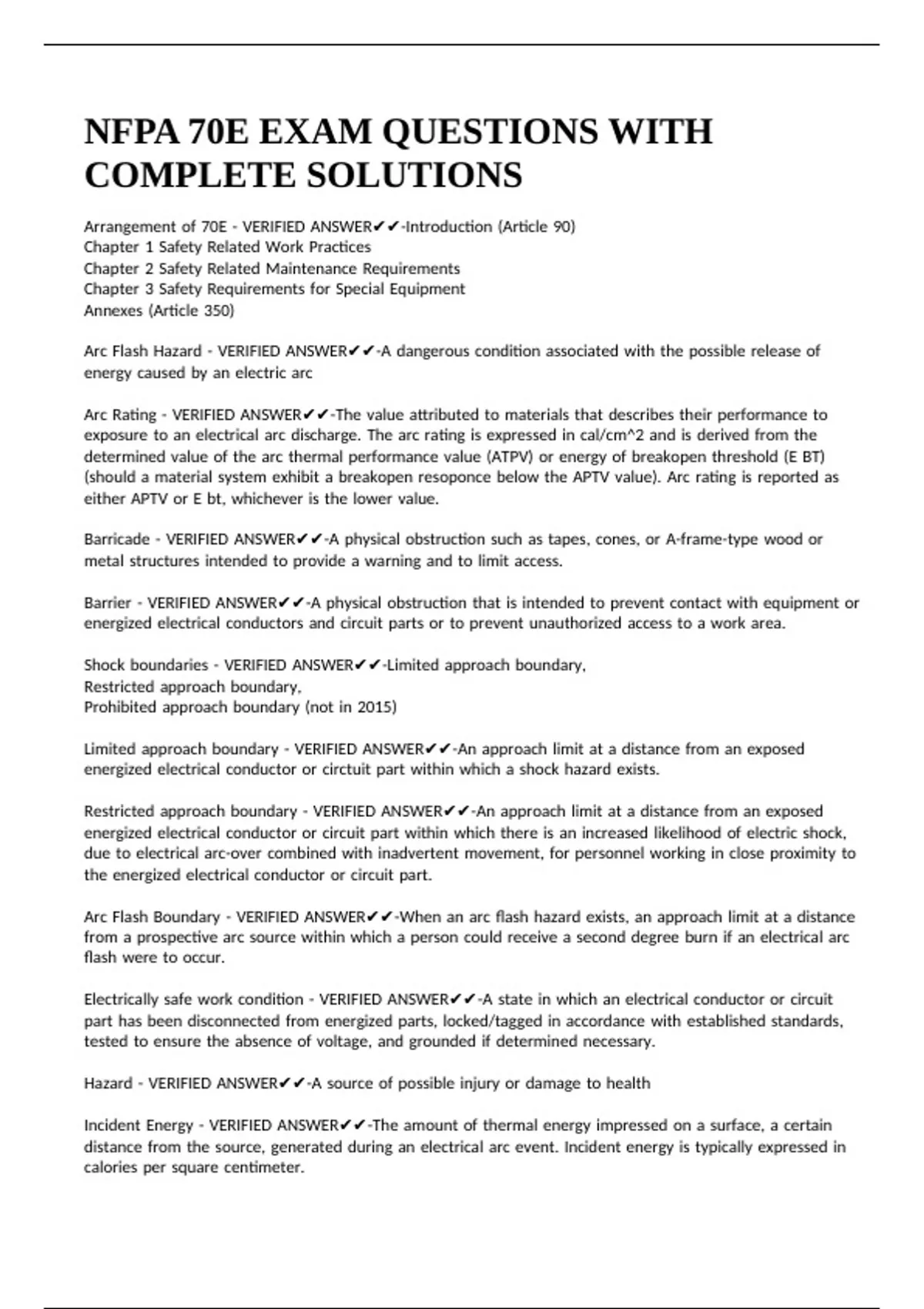 NFPA 70E EXAM QUESTIONS WITH COMPLETE SOLUTIONS - NFPA 70E - Stuvia US
