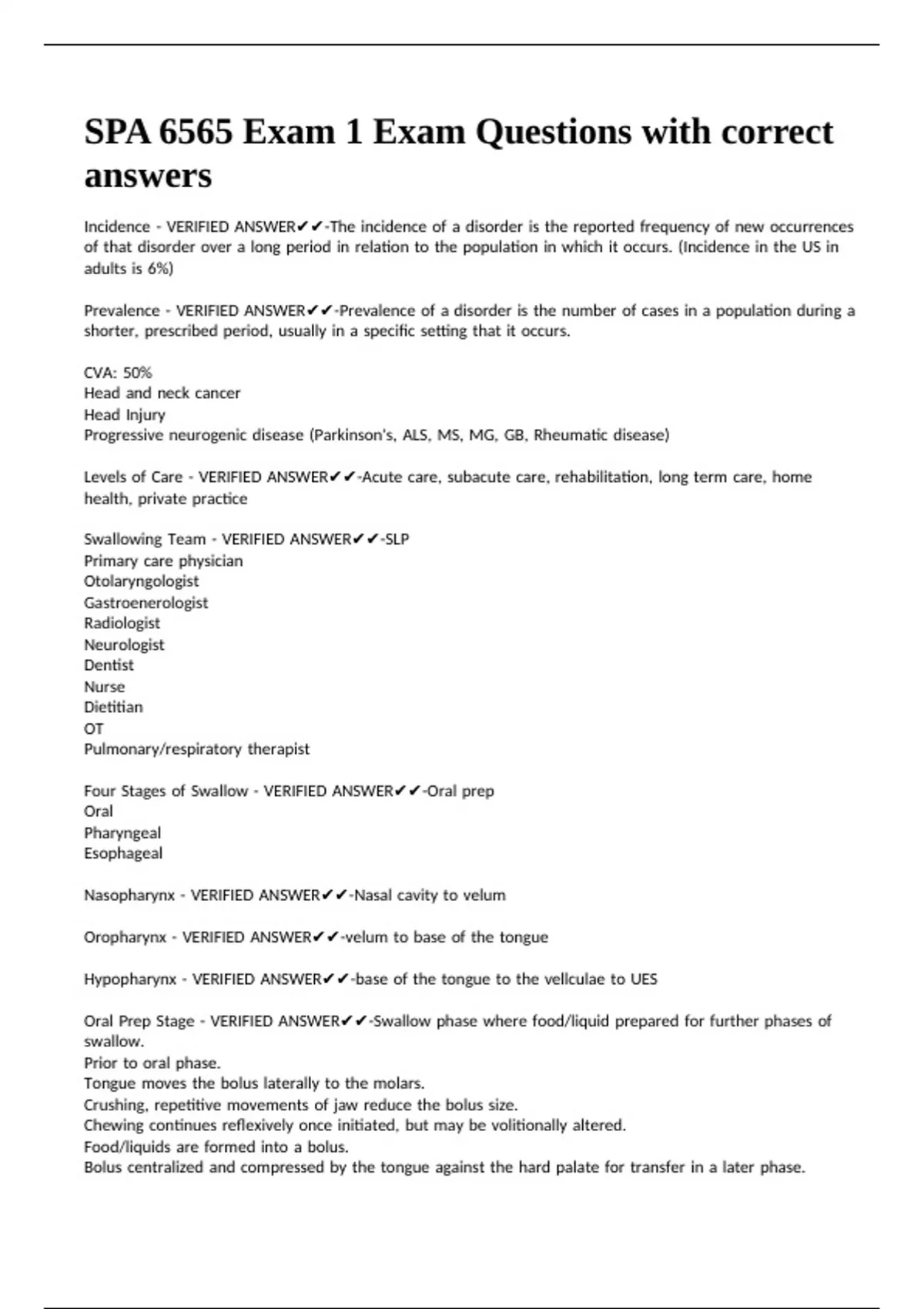 SPA 6565 Exam 1 Exam Questions with correct answers - SPA 6565 - Stuvia US