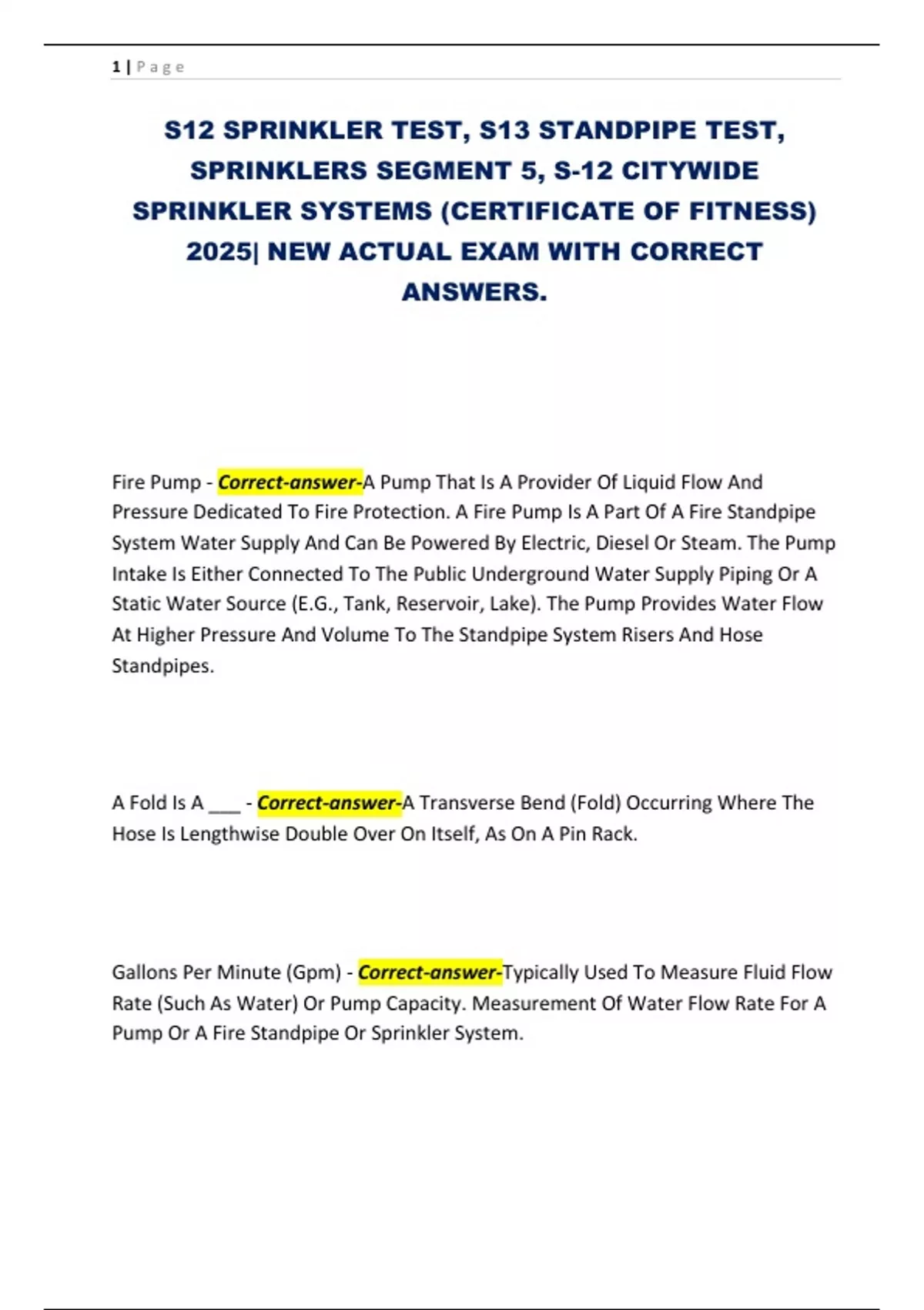 S12 SPRINKLER TEST, S13 STANDPIPE TEST, SPRINKLERS SEGMENT 5, S-12 ...