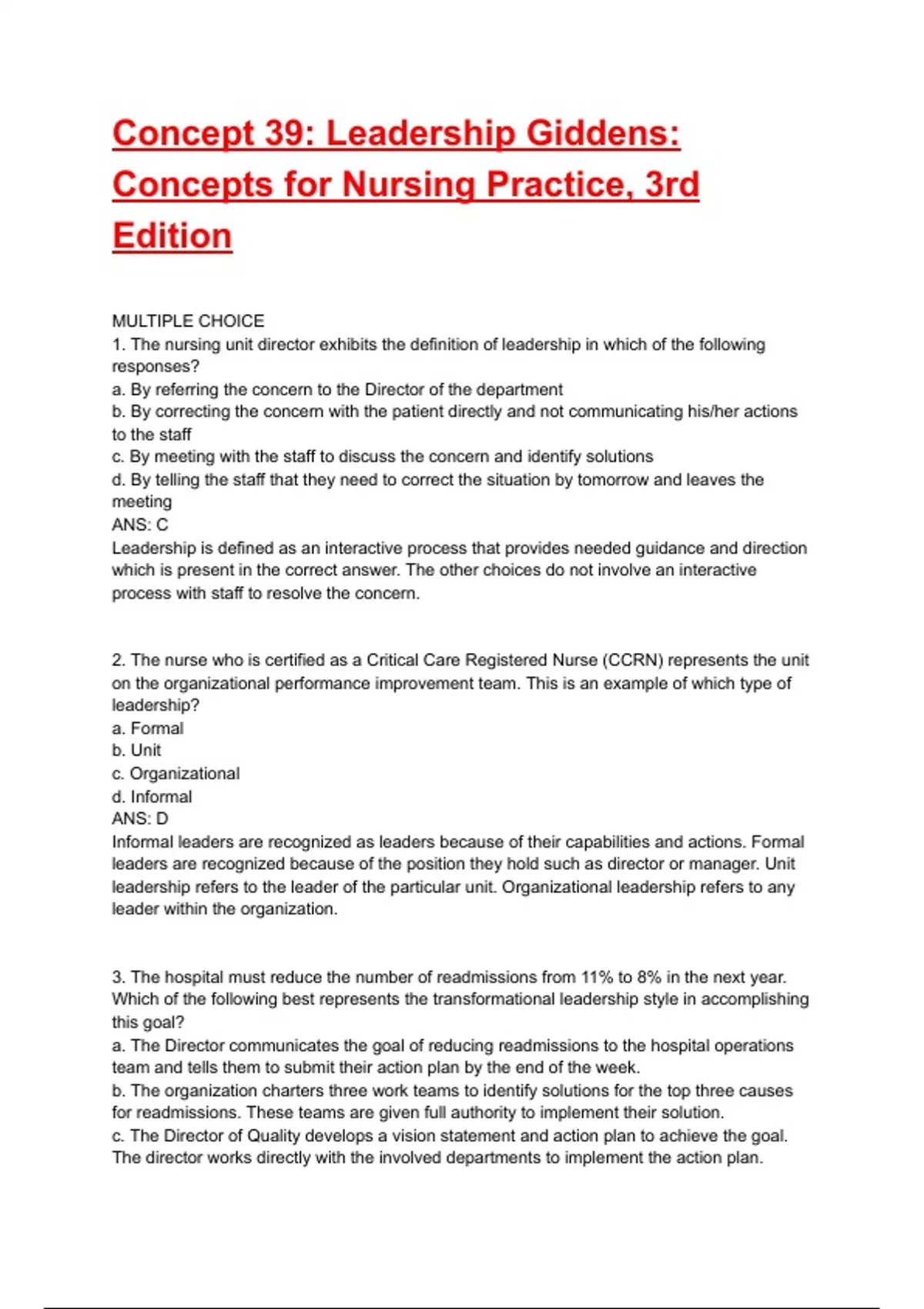 Concept 39: Leadership Giddens: Concepts for Nursing Practice, 3rd ...