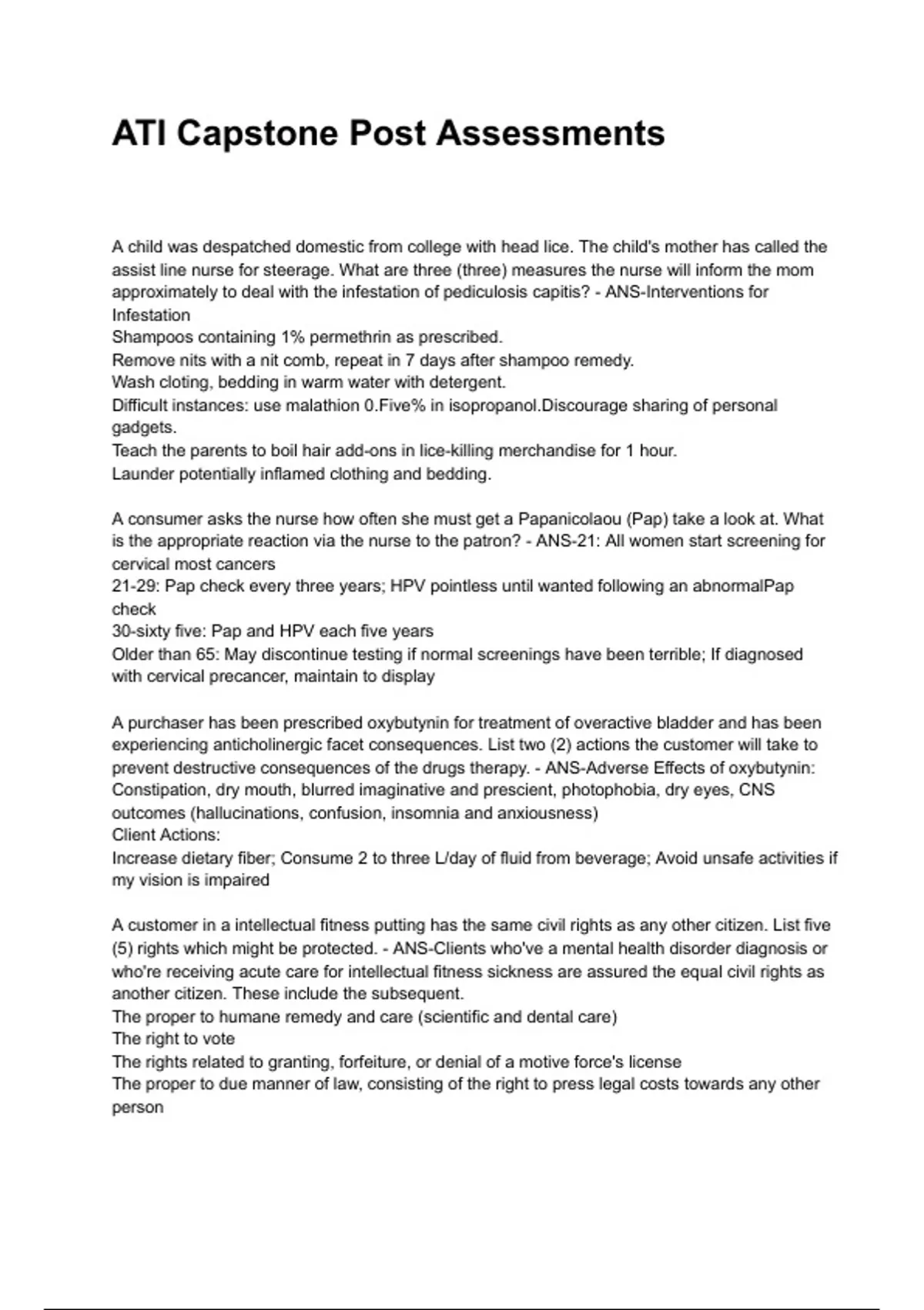 ATI Capstone Post Assessments QUESTIONS AND CORRECT DETAILED ANSWERS ...