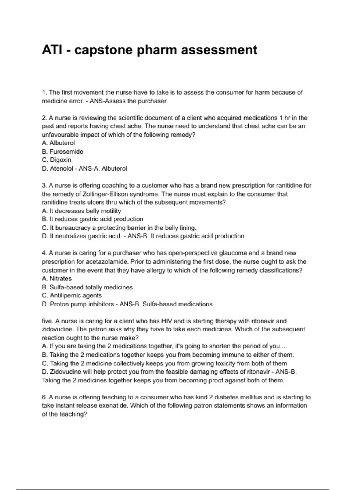 ATI - capstone pharm assessment QUESTIONS AND CORRECT DETAILED ANSWERS ...