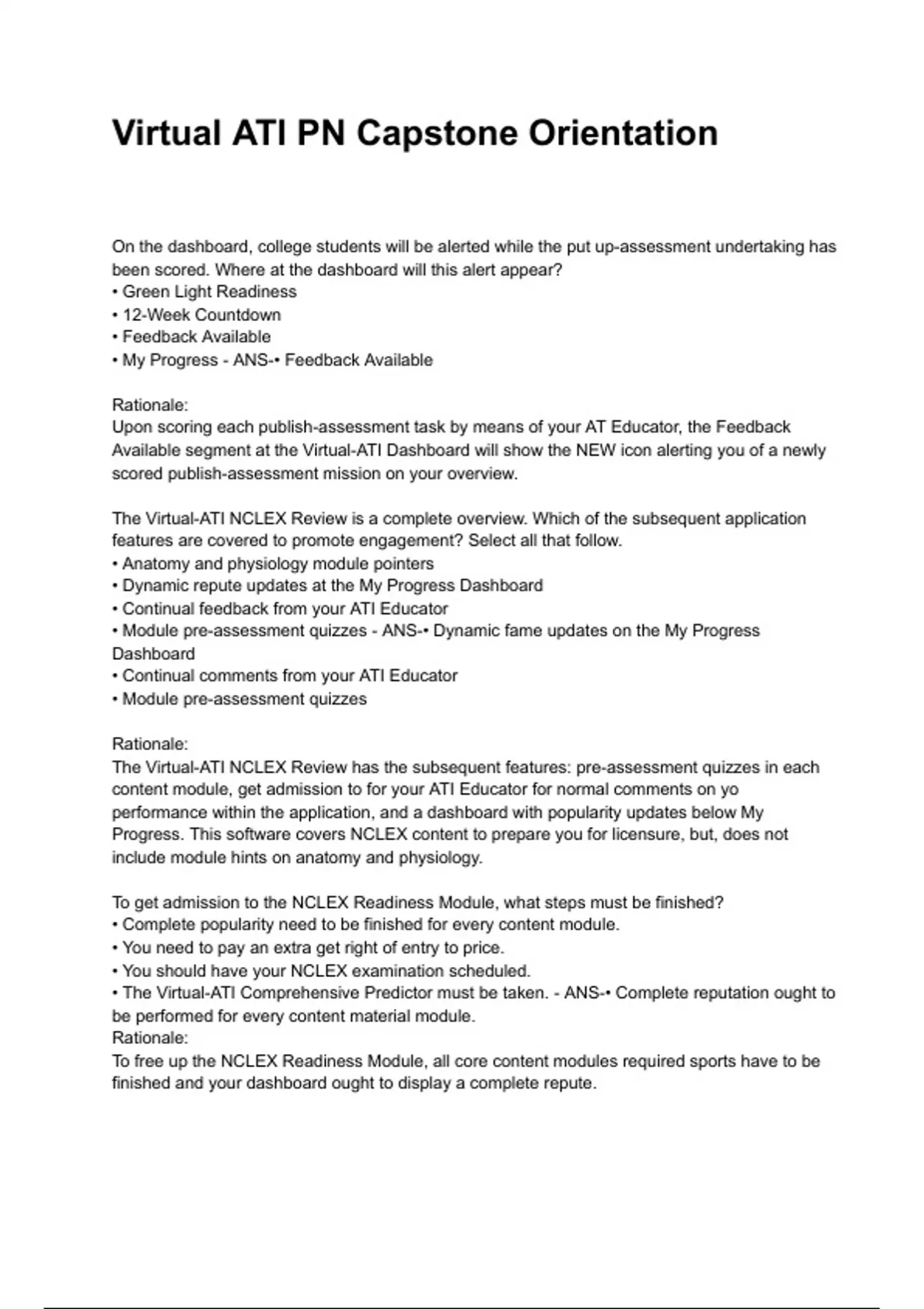 Virtual ATI PN Capstone Orientation QUESTIONS AND CORRECT DETAILED ...