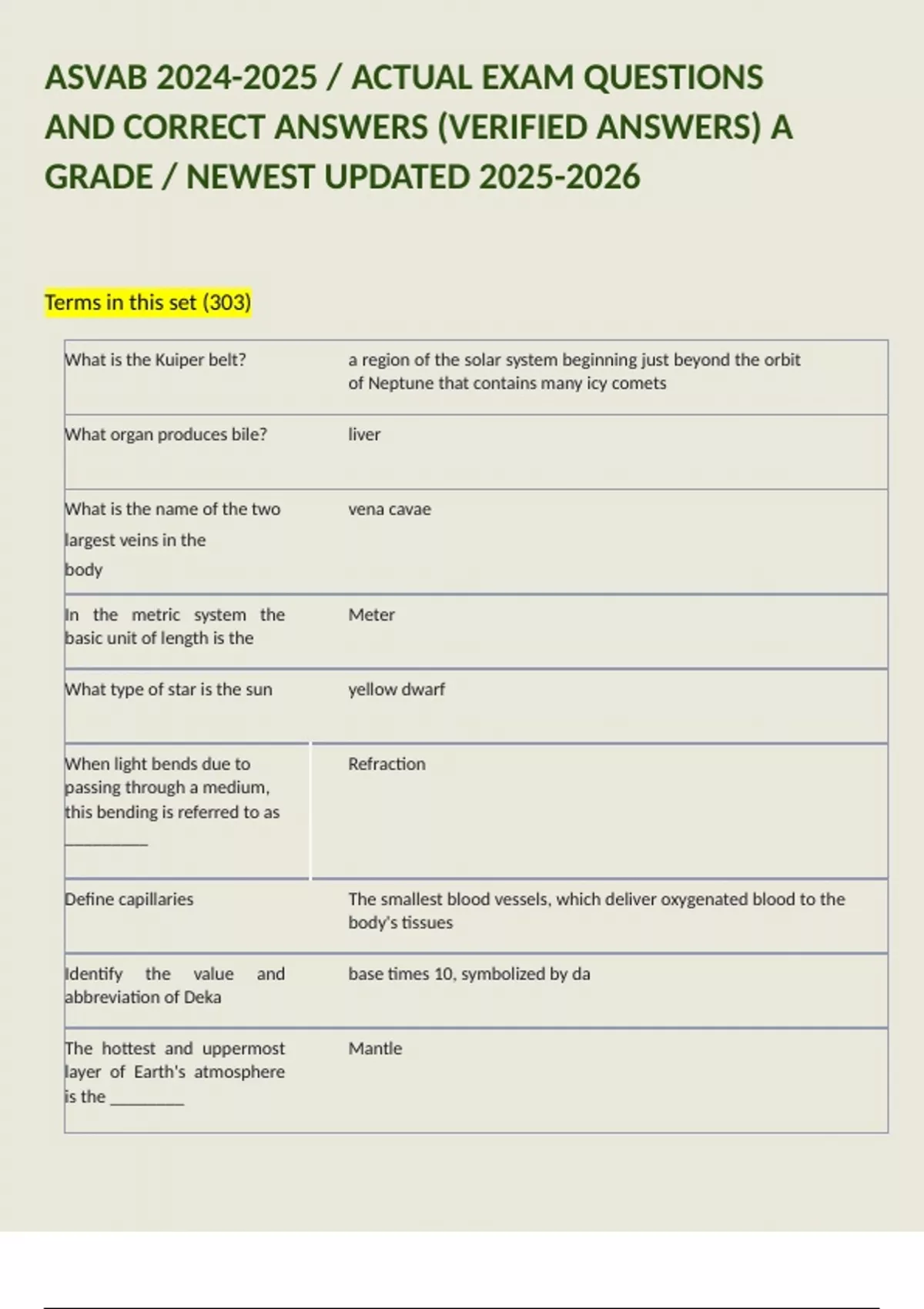 ASVAB / ACTUAL EXAM QUESTIONS AND CORRECT ANSWERS (VERIFIED ANSWERS) A ...