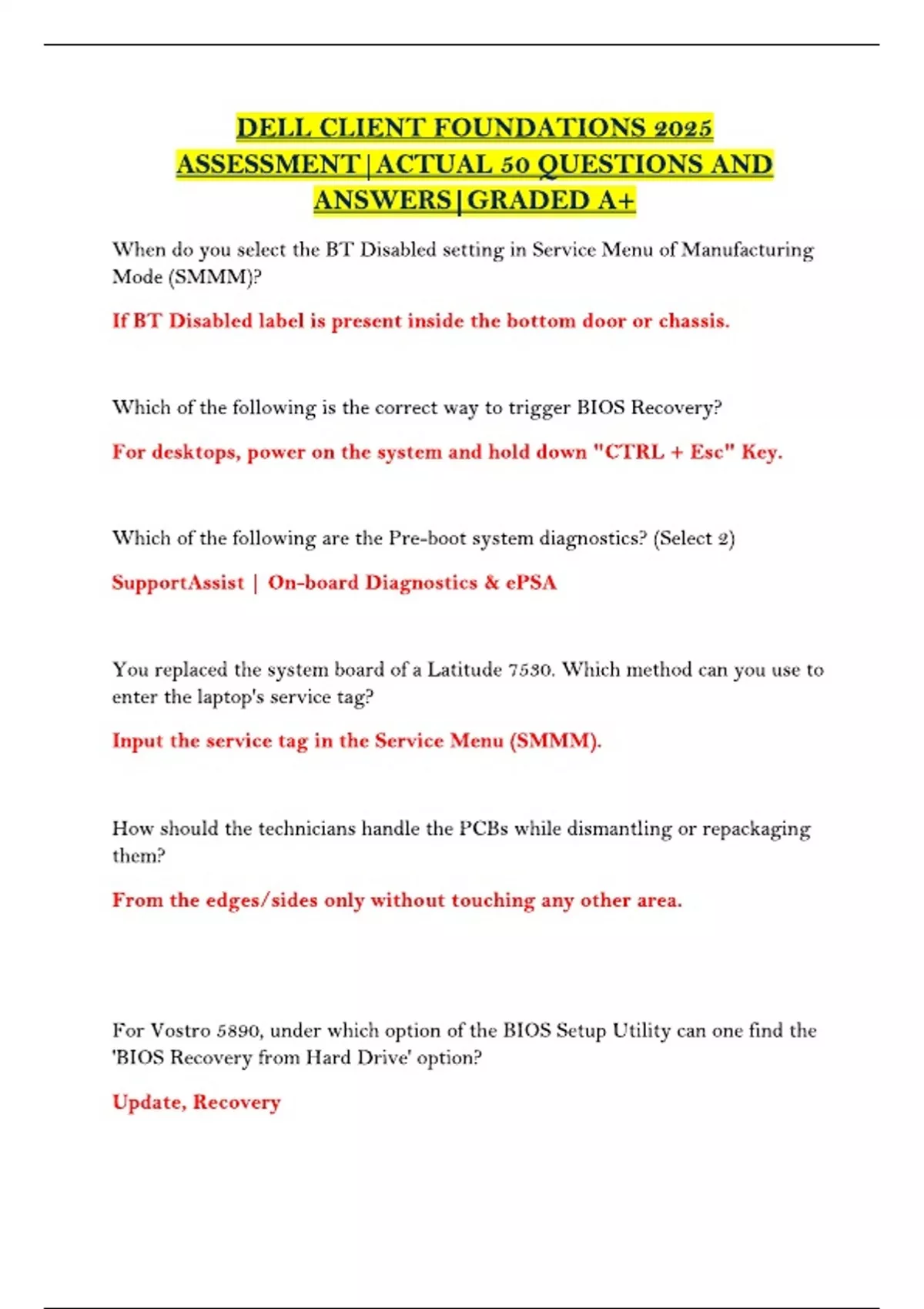 DELL CLIENT FOUNDATIONS 2025 ASSESSMENT|ACTUAL 50 QUESTIONS AND ANSWERS ...