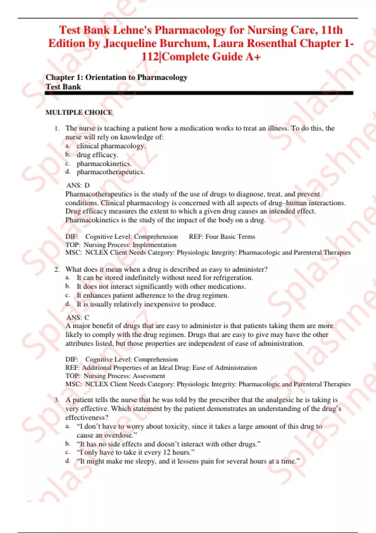 Study Guide for Lehne's Pharmacology for Nursing Care 11th Edition by ...