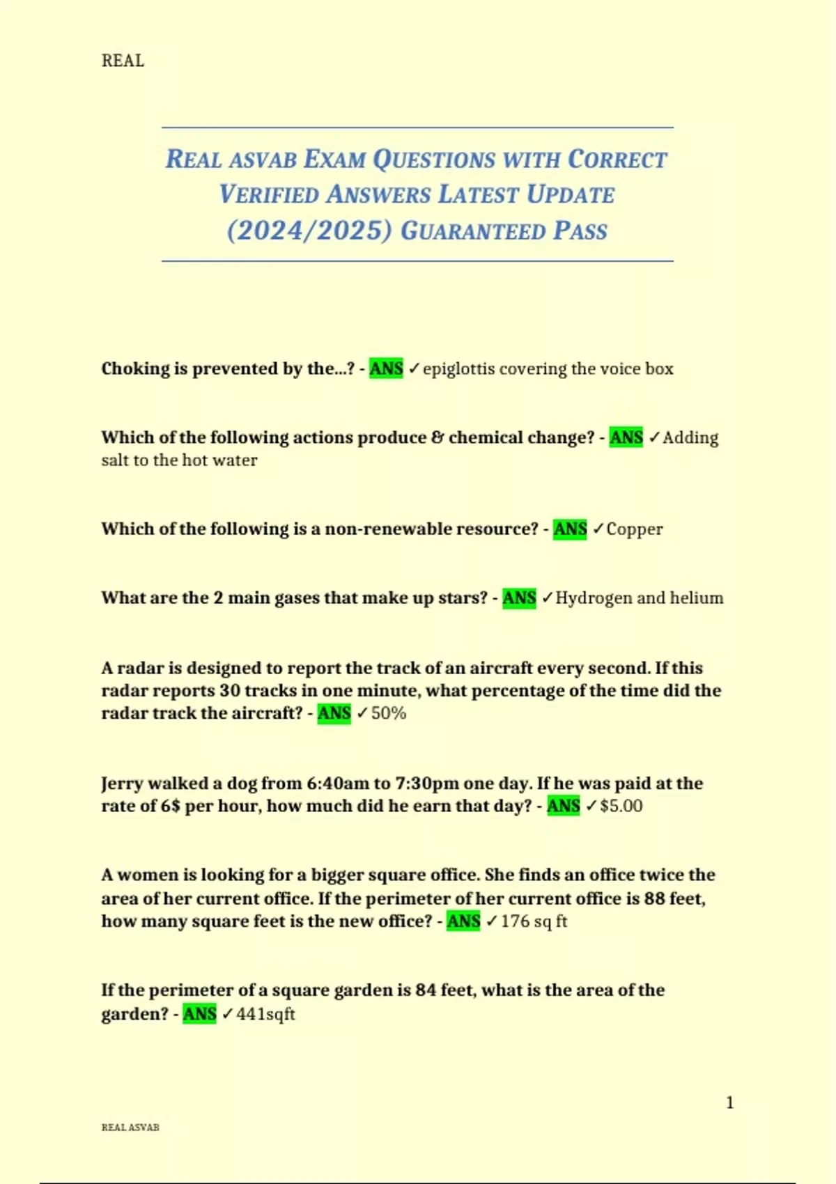 REAL ASVAB EXAM QUESTIONS WITH CORRECT VERIFIED ANSWERS LATEST UPDATE ...