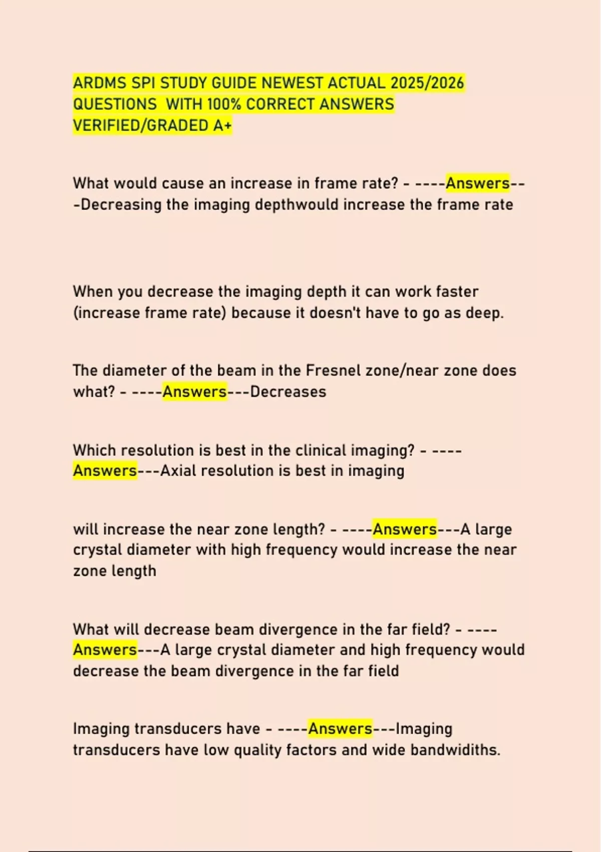 ARDMS SPI STUDY GUIDE NEWEST ACTUAL 2025/2026 QUESTIONS WITH 100% CORRECT ANSWERS VERIFIED ...