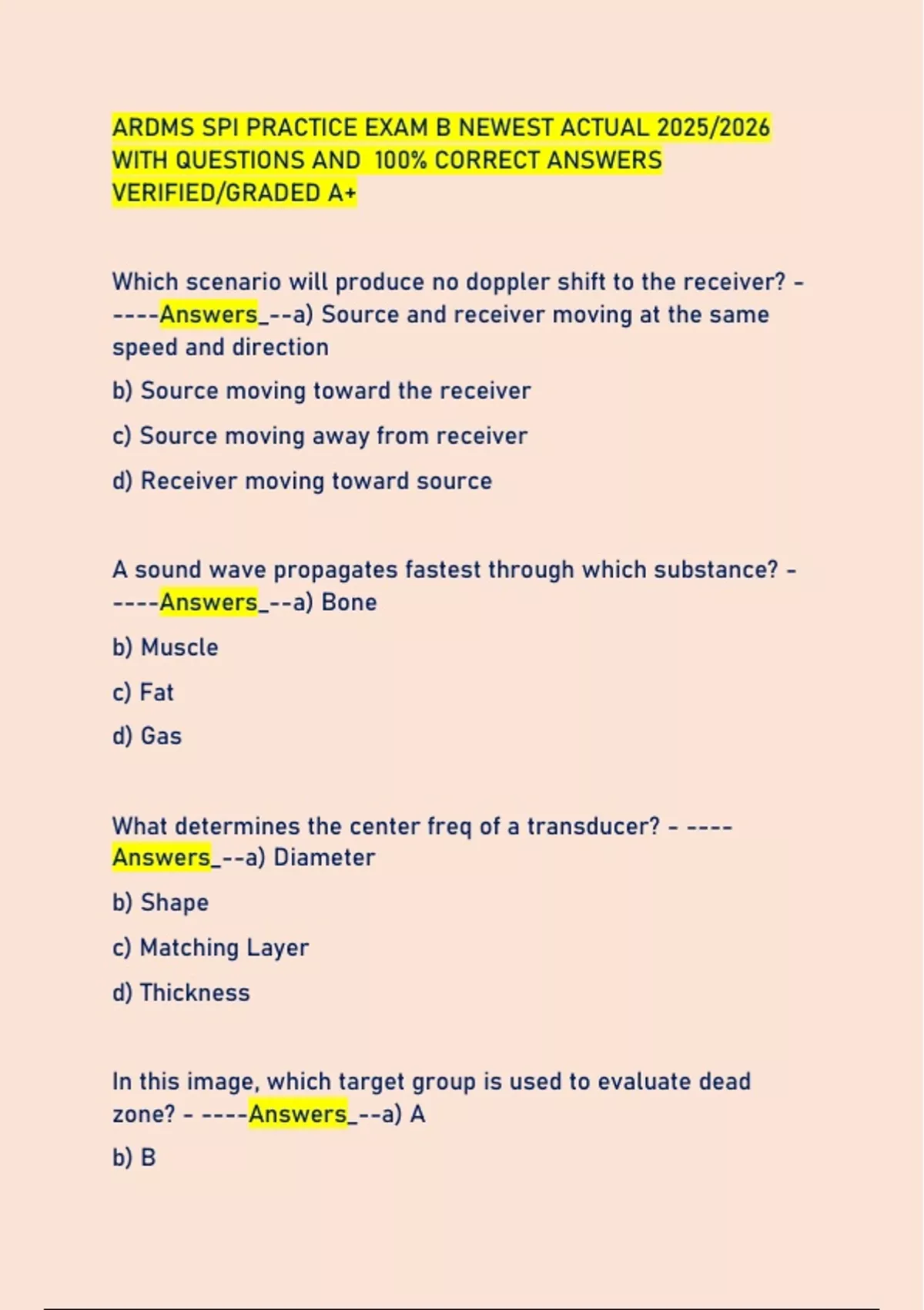 ARDMS SPI PRACTICE EXAM B NEWEST ACTUAL 2025/2026 WITH QUESTIONS AND ...