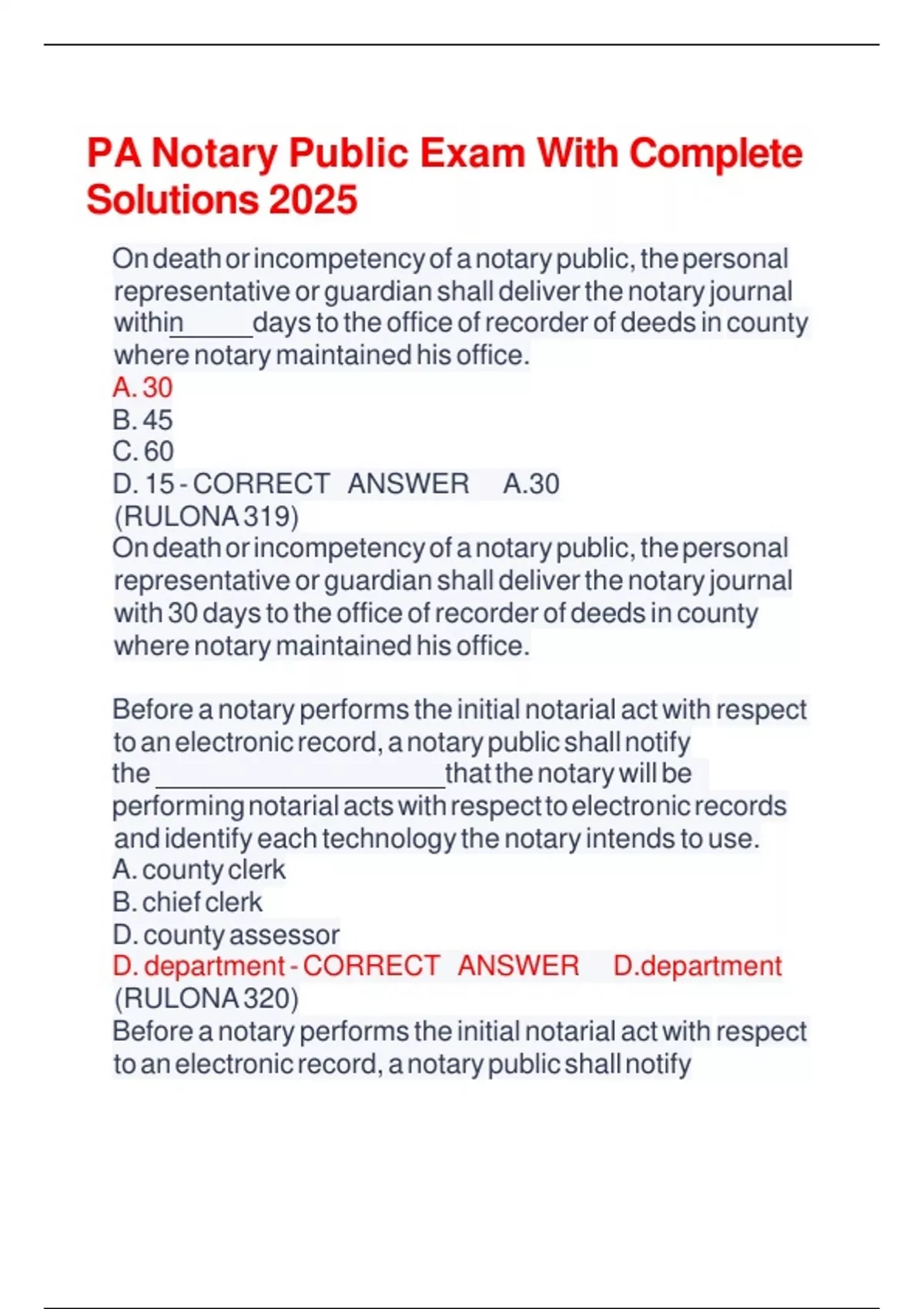 PA Notary Public Exam With Complete Solutions 2025 - PA Notary - Stuvia US