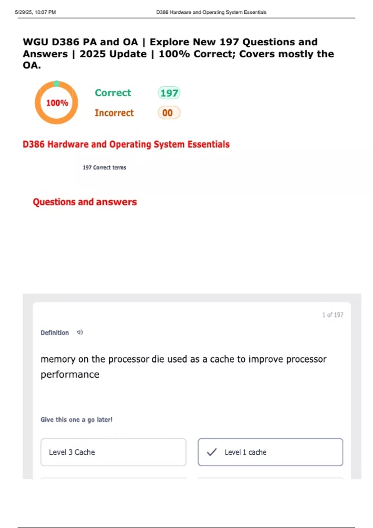 WGU D386 PA and OA | Explore New 197 Questions and Answers | 2025 ...