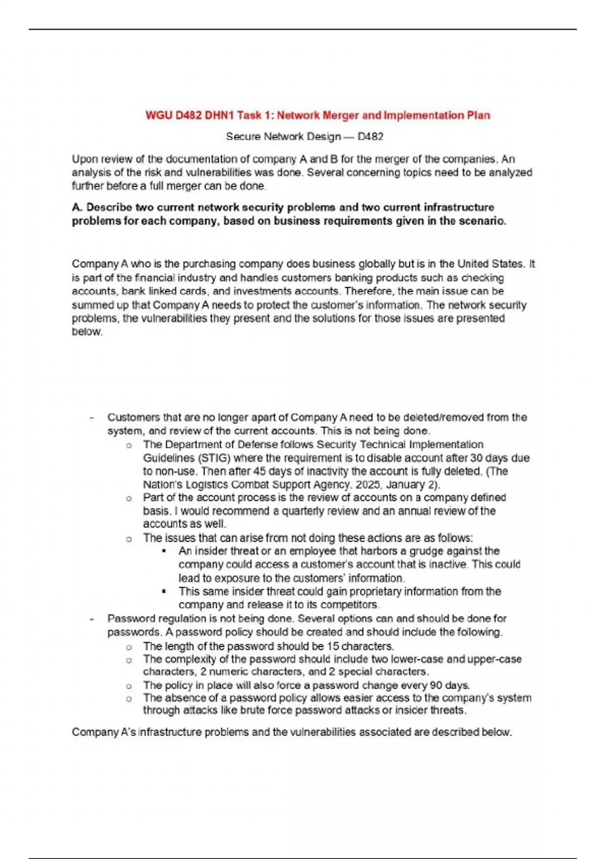 WGU D482 DHN1 Task 1: Network Merger and Implementation Plan | 2025 Update with complete ...