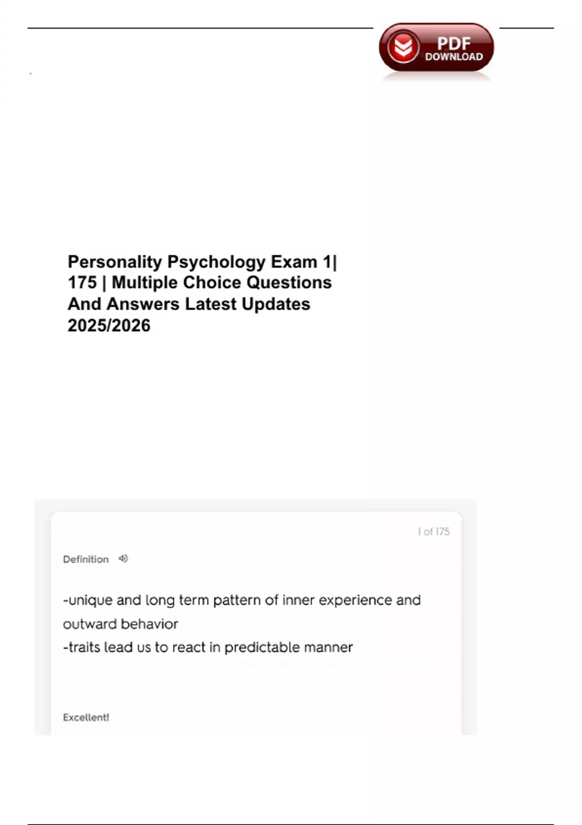 Psychopathology and Abnormal Psychology, Final Exam |175 | Multiple ...