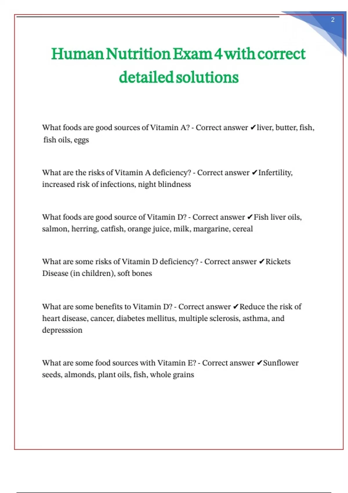 Human Nutrition Exam 4 with correct detailed solutions - Human ...