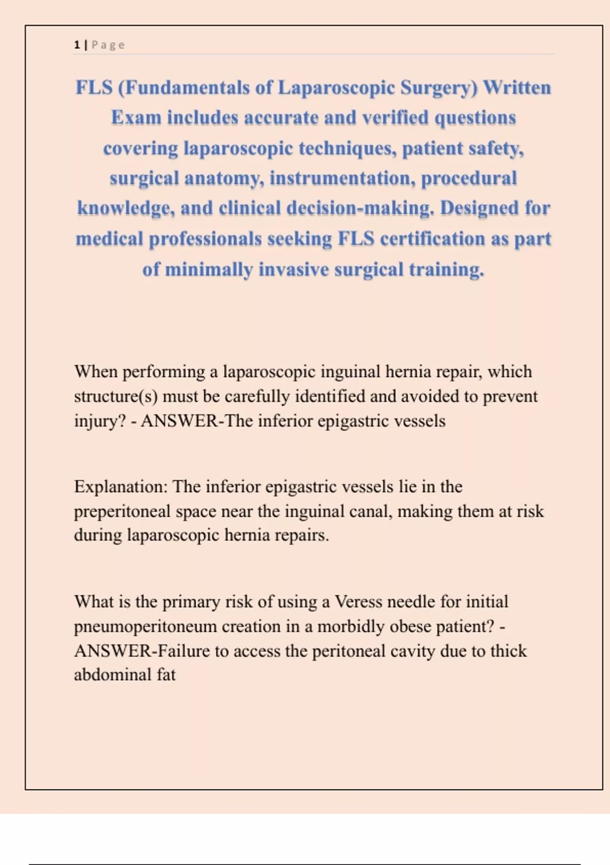 FLS (Fundamentals of Laparoscopic Surgery) Written Exam includes ...