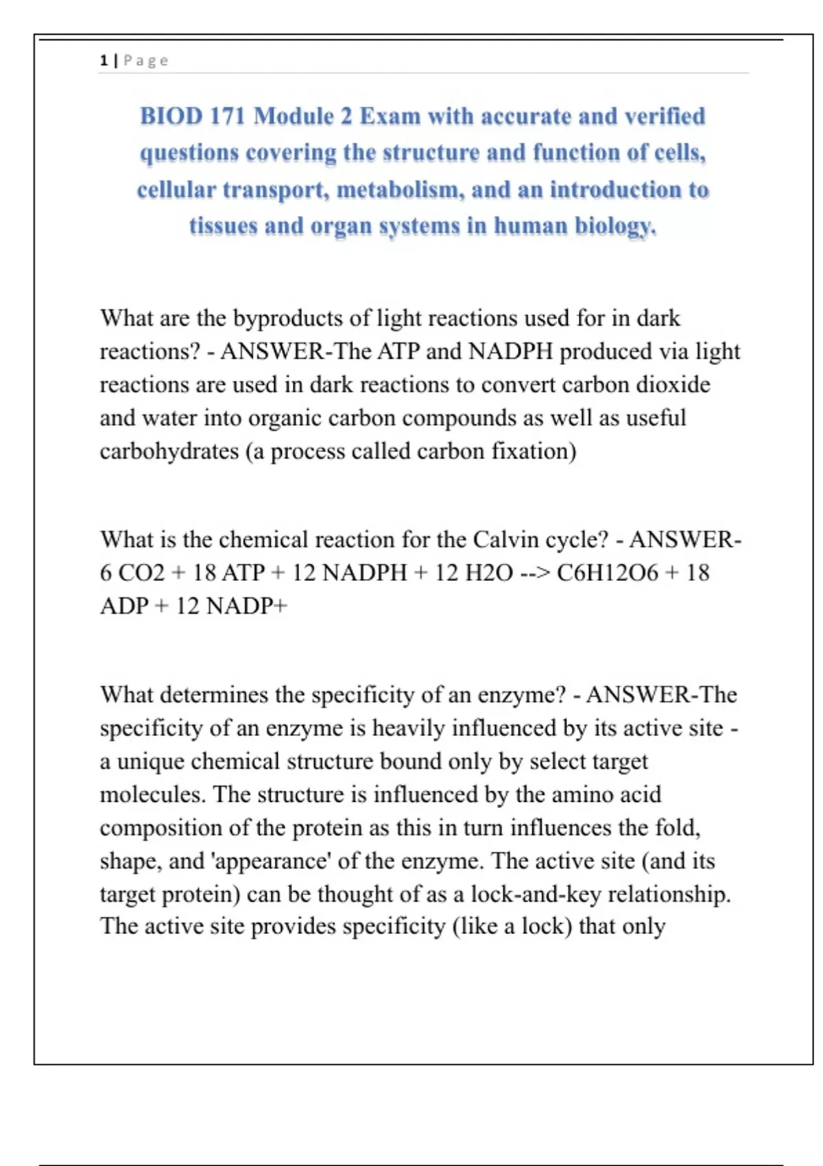 BIOD 171 Module 2 Exam with accurate and verified questions covering ...