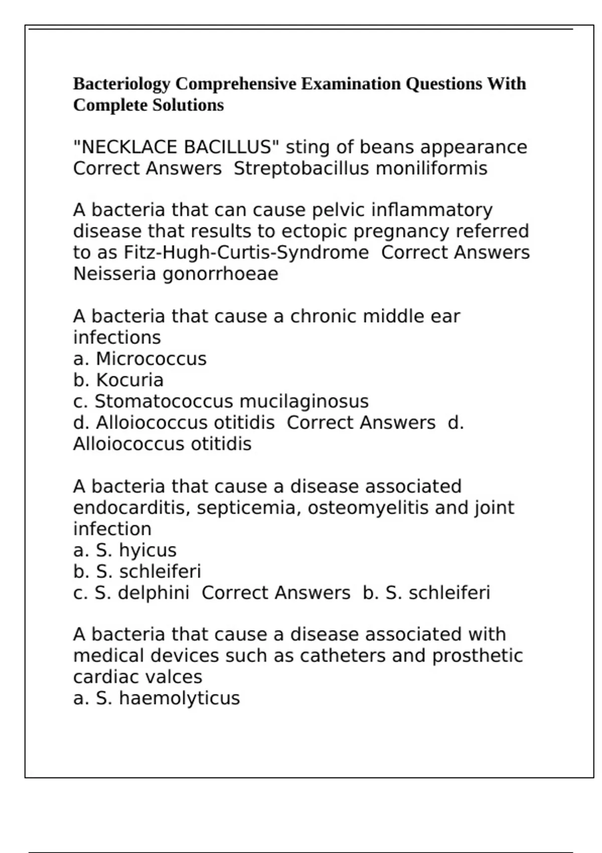 Bacteriology Comprehensive Examination Questions With Complete ...