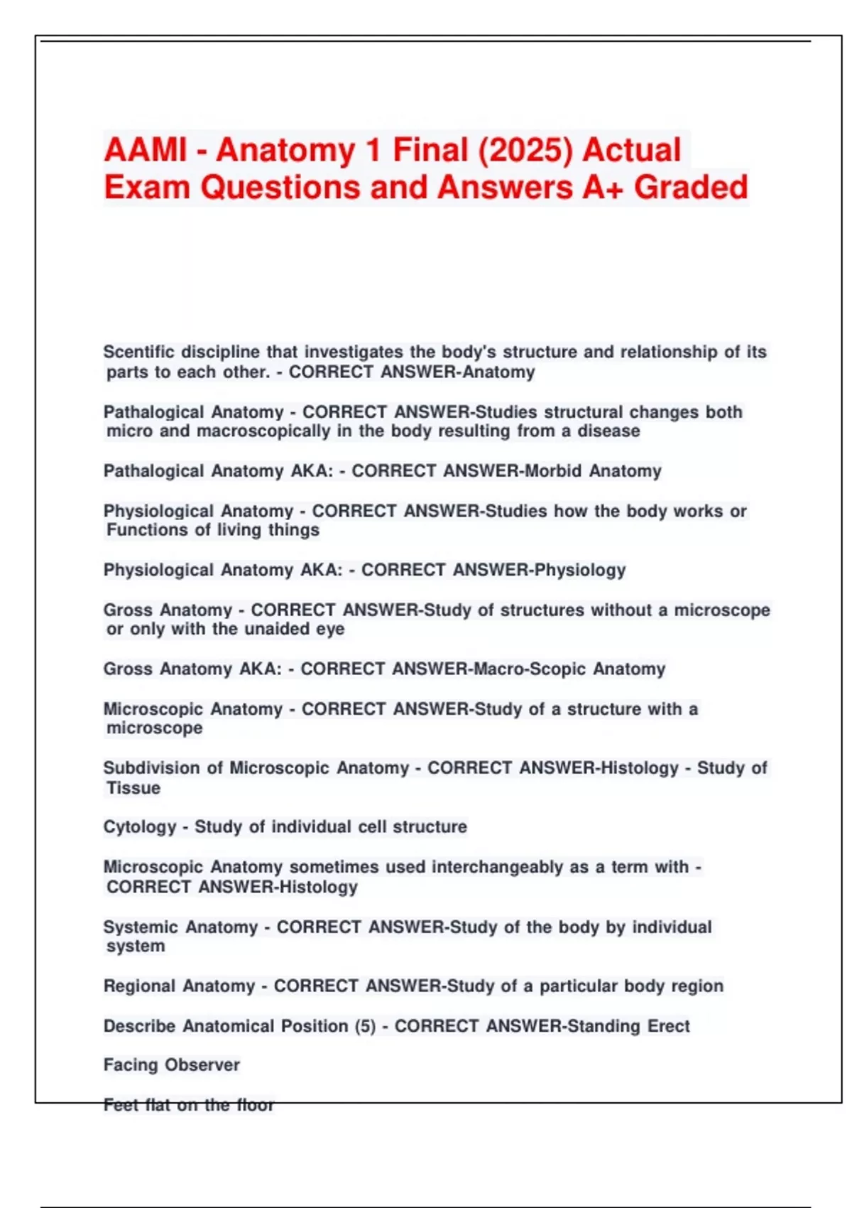 AAMI - Anatomy 1 Final (2025) Actual Exam Questions and Answers A+ ...