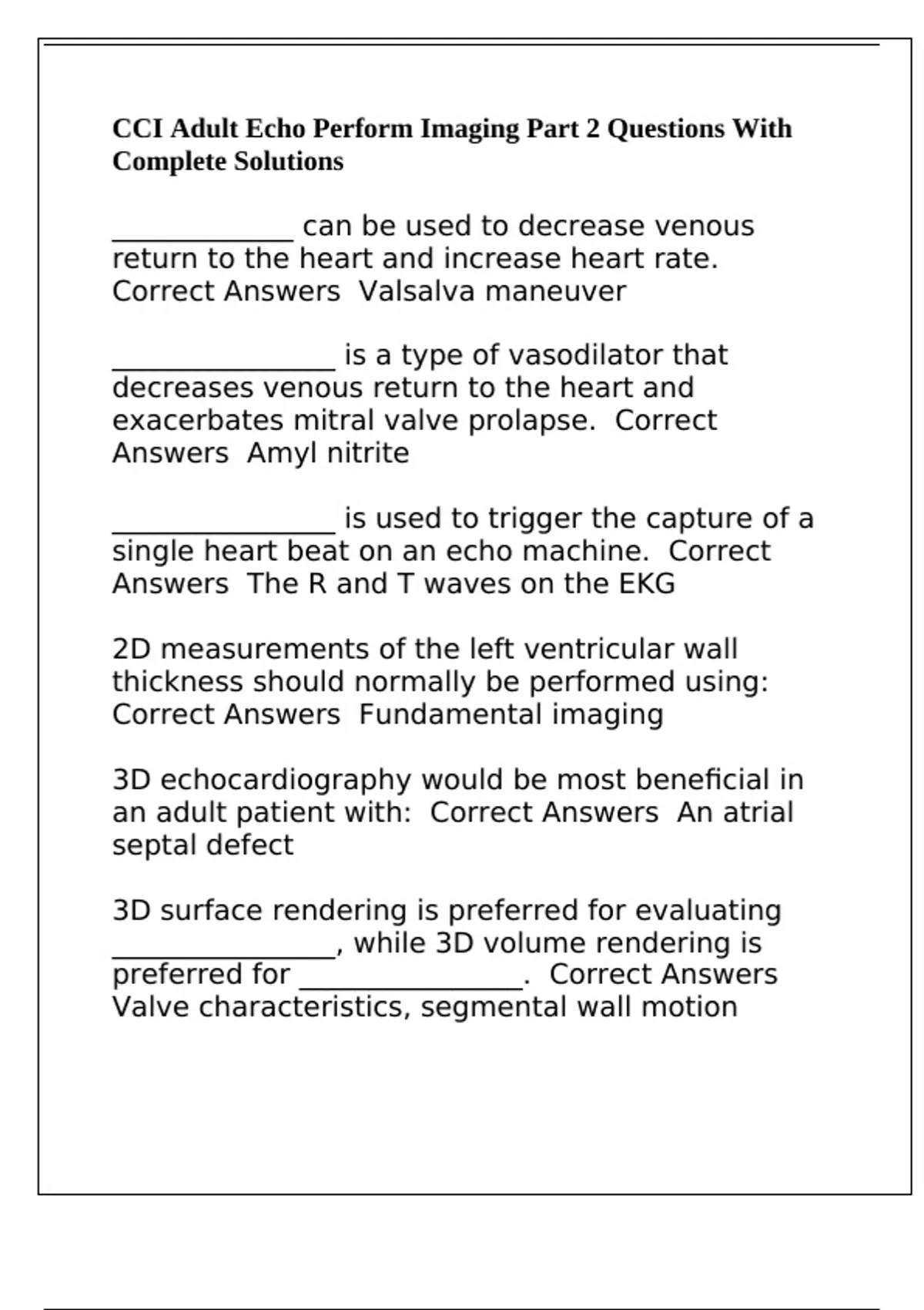 CCI Adult Echo Perform Imaging Part 2 Questions With Complete Solutions ...