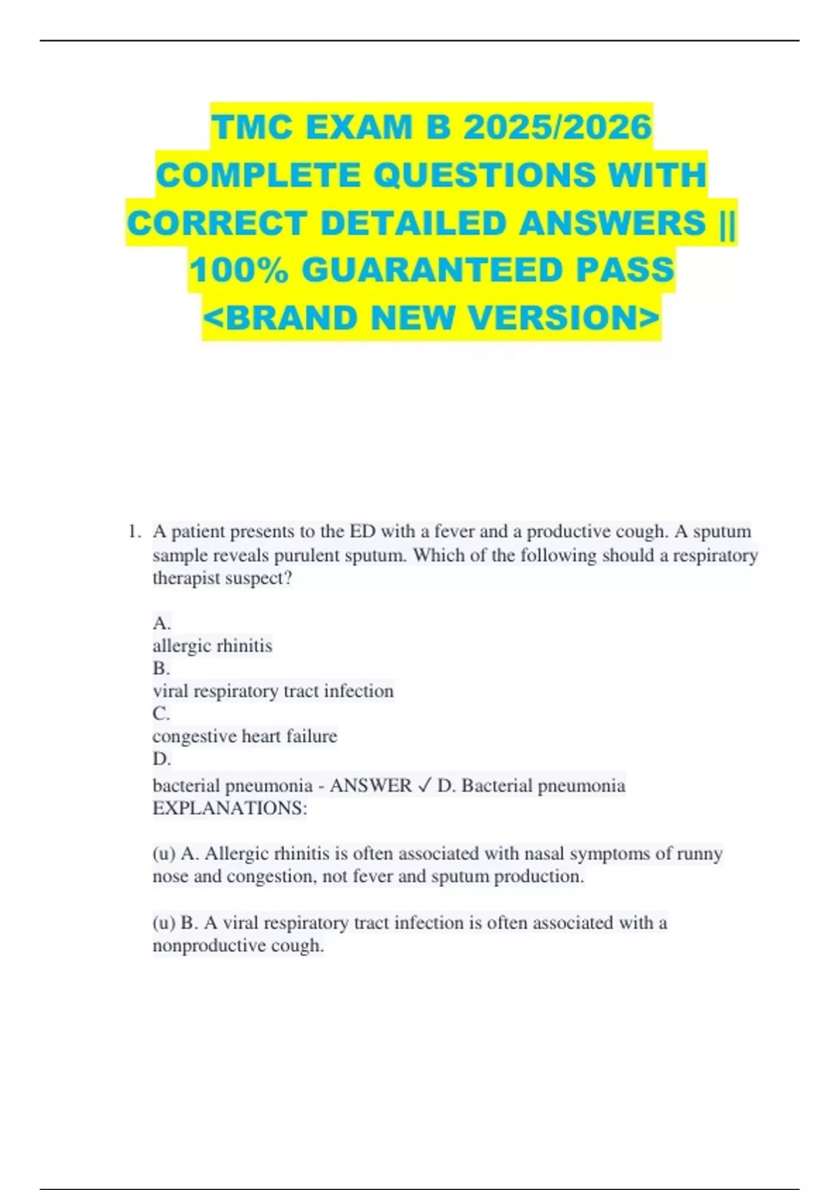 TMC EXAM B 2025/2026 COMPLETE QUESTIONS WITH CORRECT DETAILED ANSWERS ...