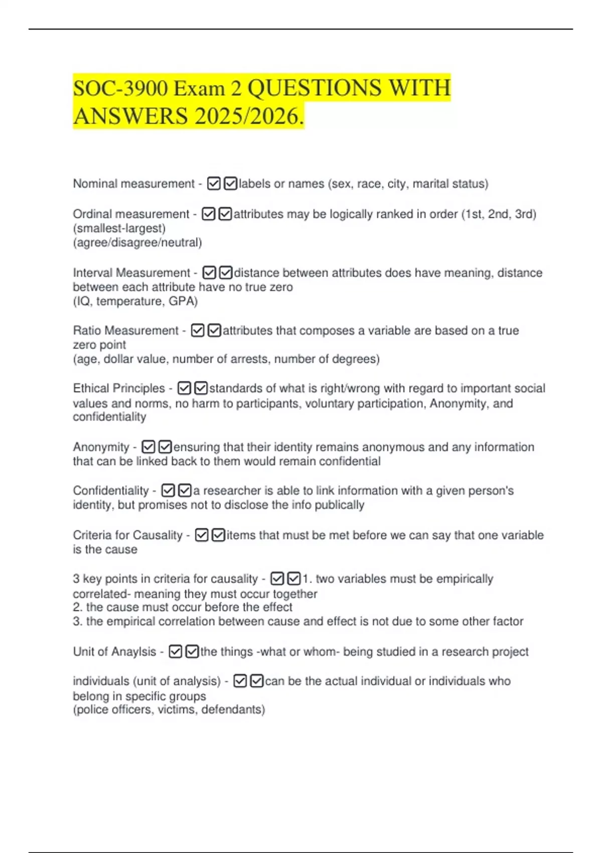 SOC-3900 Exam 2 QUESTIONS WITH ANSWERS 2025/2026. - SOC3900 - Stuvia US