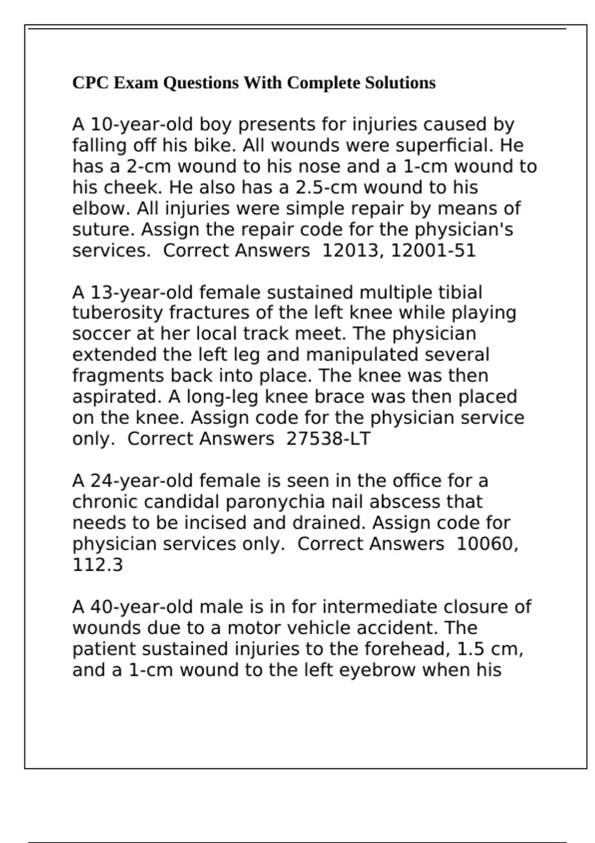 CPC Exam Questions With Complete Solutions - CPC - Stuvia US