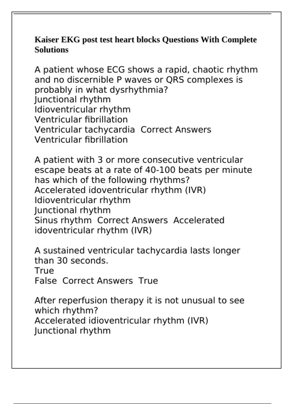 Kaiser EKG post test heart blocks Questions With Complete Solutions ...