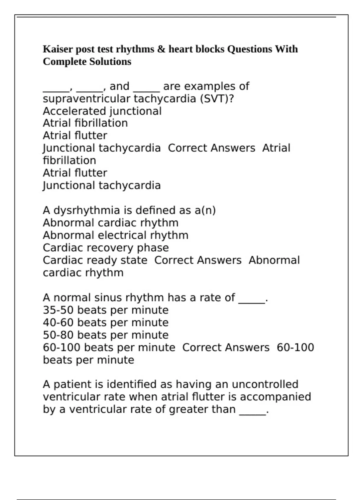 Kaiser post test rhythms & heart blocks Questions With Complete ...