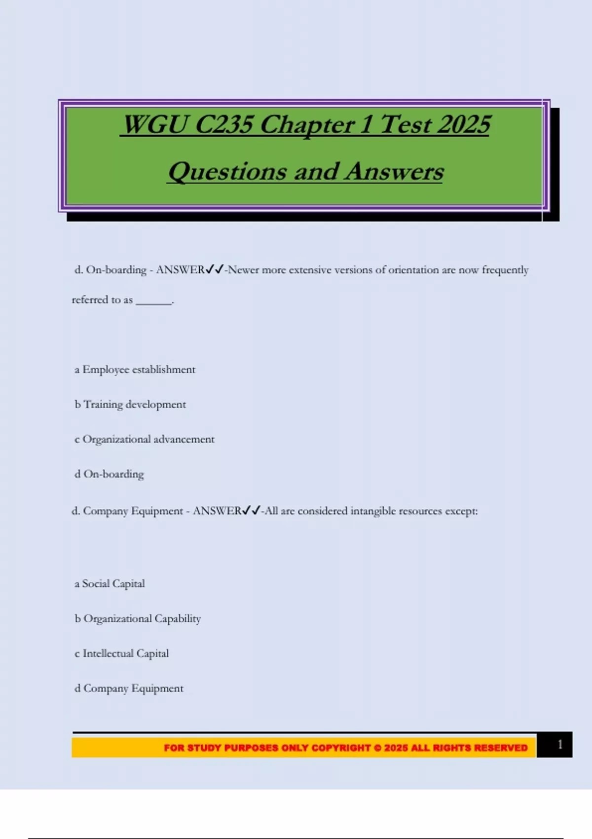 WGU C235 Chapter 1 Test 2025 Questions and Answers - WGU C233 - Stuvia US