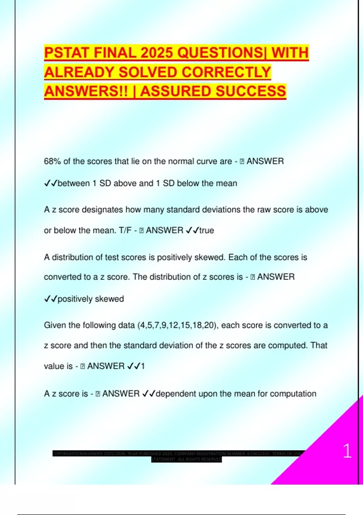 PSTAT FINAL 2025 QUESTIONS| WITH ALREADY SOLVED CORRECTLY ANSWERS ...