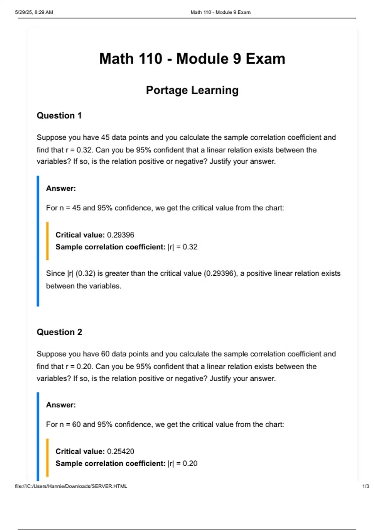 Math 110 Module 9 Exam Latest 2025 Math110 Introduction To Statistics Portage Learning