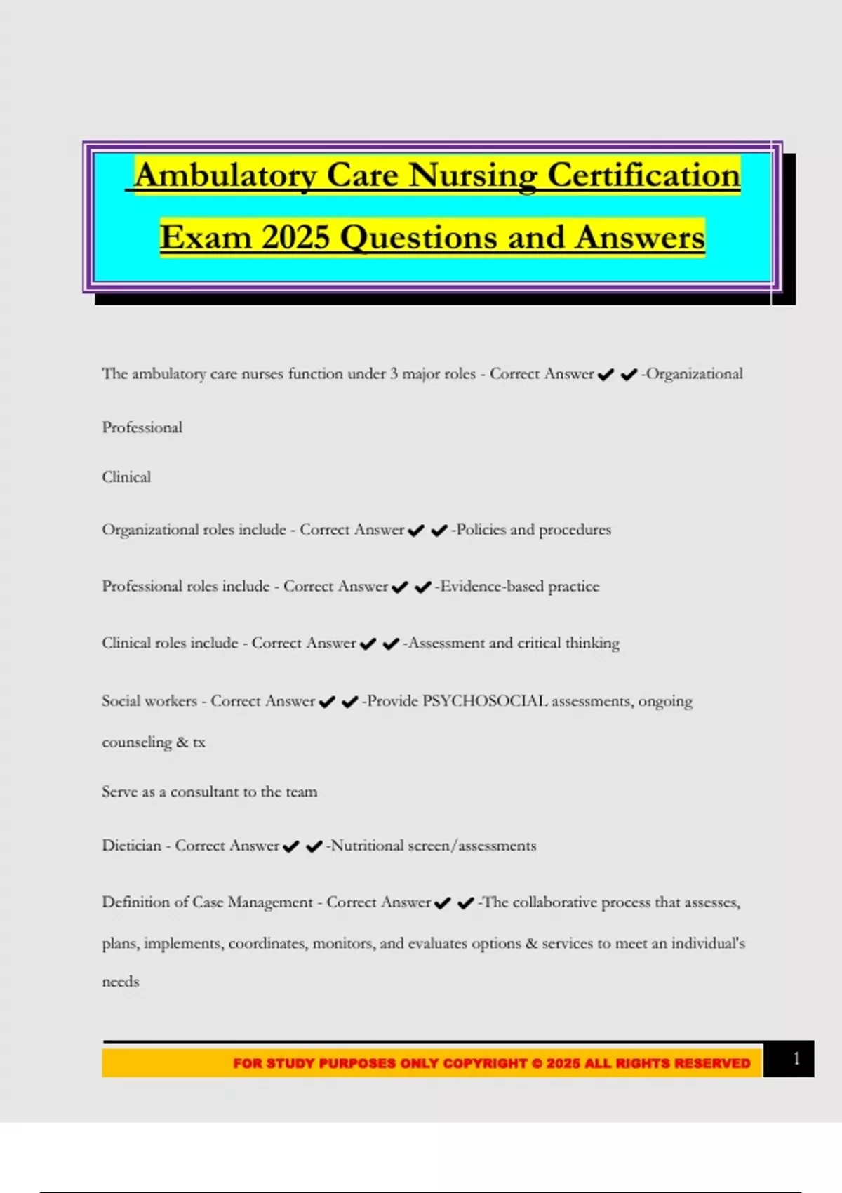 Ambulatory Care Nursing Certification Exam 2025 Questions and Answers ...