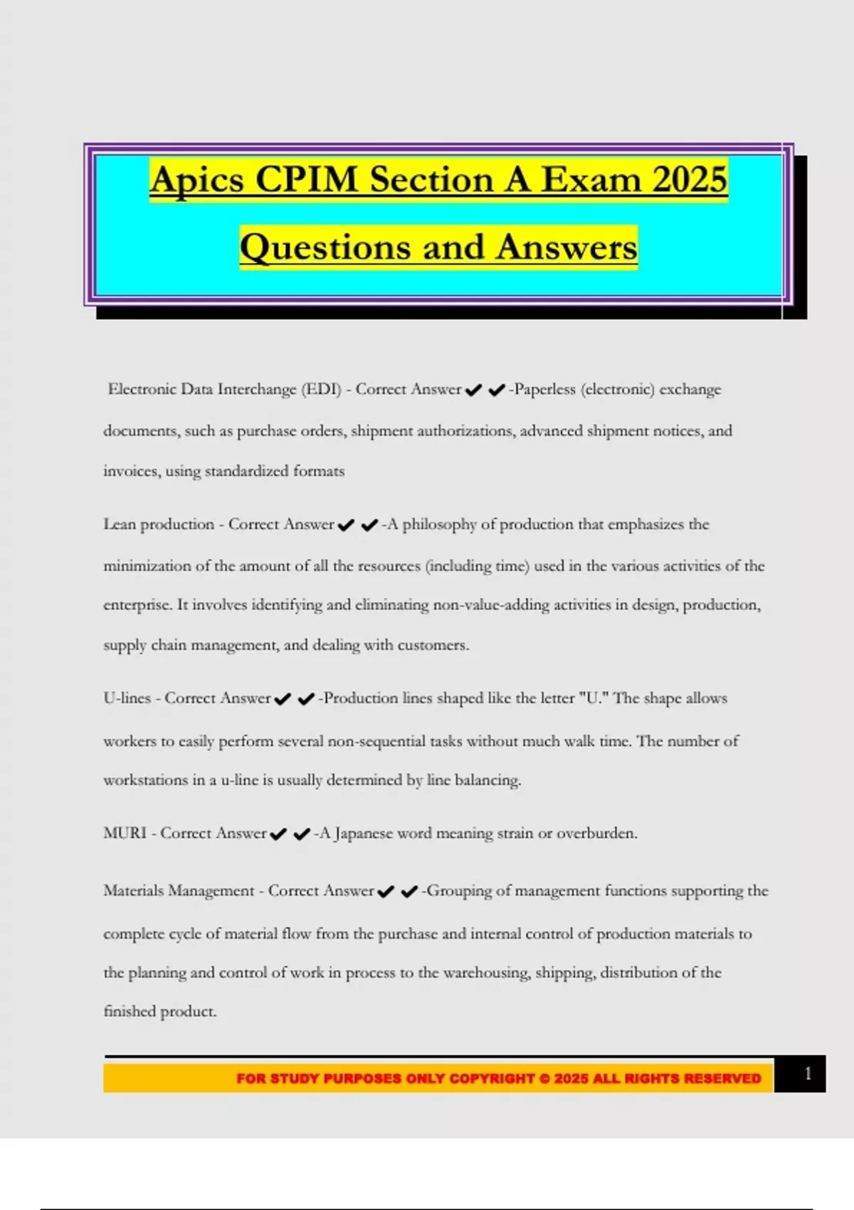 Apics CPIM Section A Exam 2025 Questions and Answers - Apics CPIM ...
