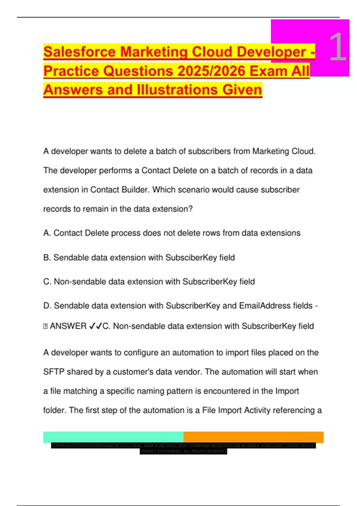 Salesforce Marketing Cloud Developer - Practice Questions 2025/2026 Exam All Answers and ...