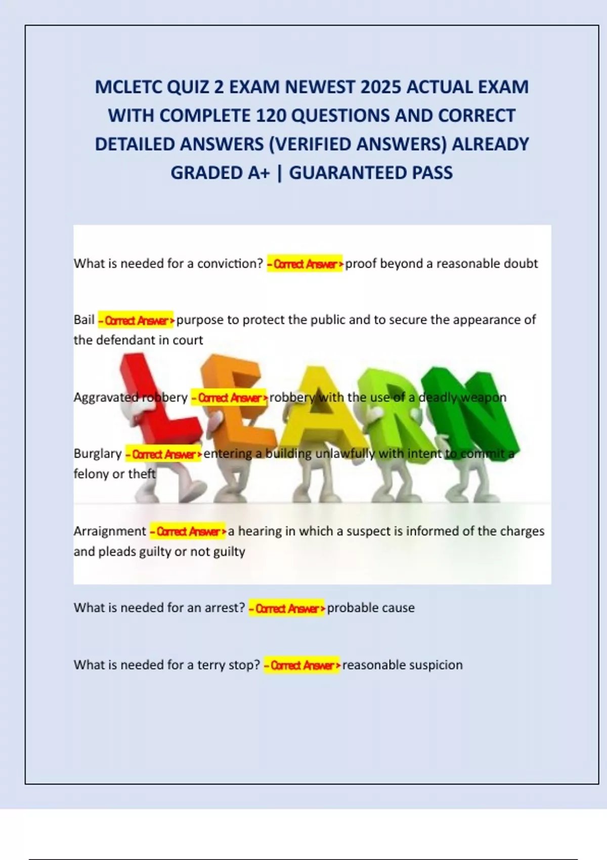 MCLETC QUIZ 2 EXAM NEWEST 2025 ACTUAL EXAM WITH COMPLETE 120 QUESTIONS ...