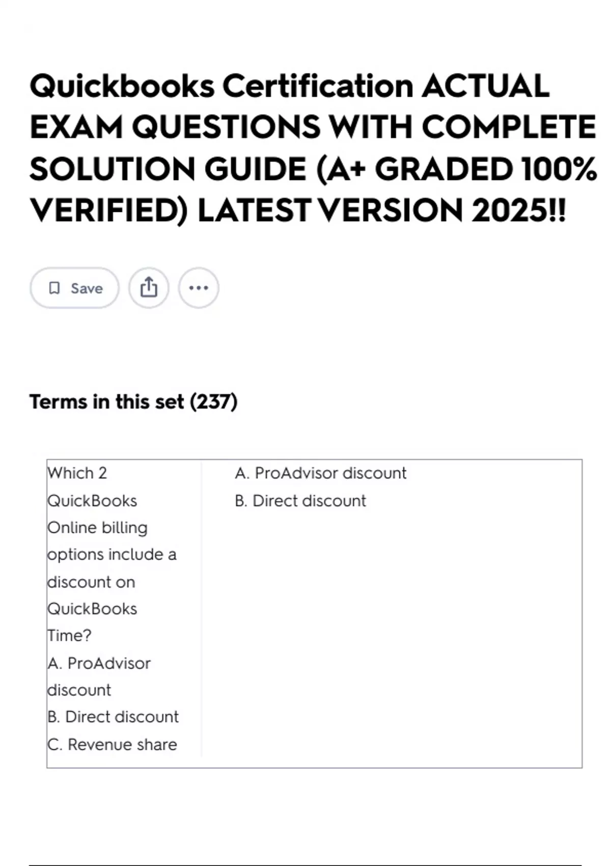 Quickbooks Certification ACTUAL EXAM QUESTIONS WITH COMPLETE SOLUTION GUIDE (A+ GRADED 100% ...