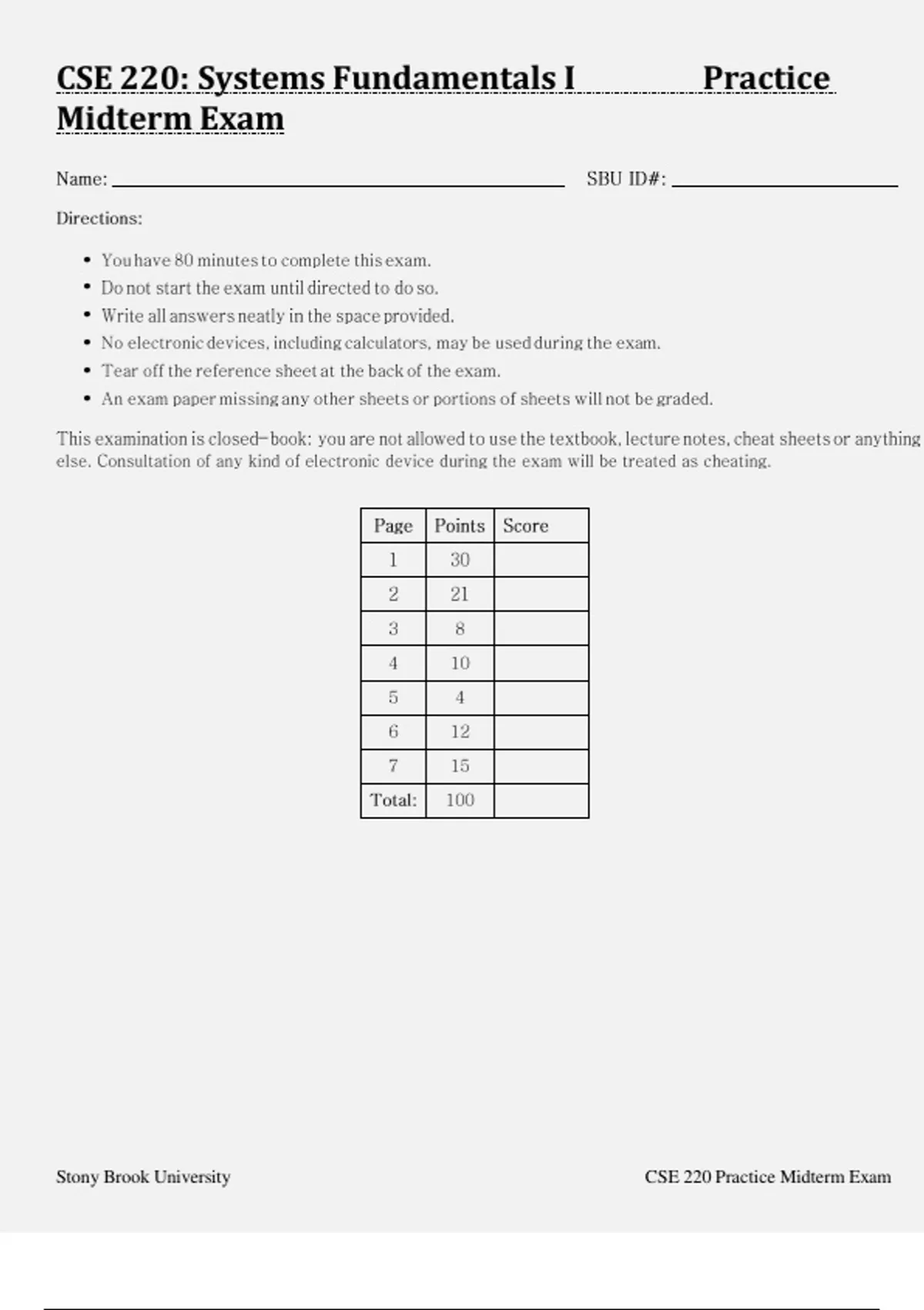 CSE 220 Systems Fundamentals I Practice Midterm Exam - CSE 220: Systems ...