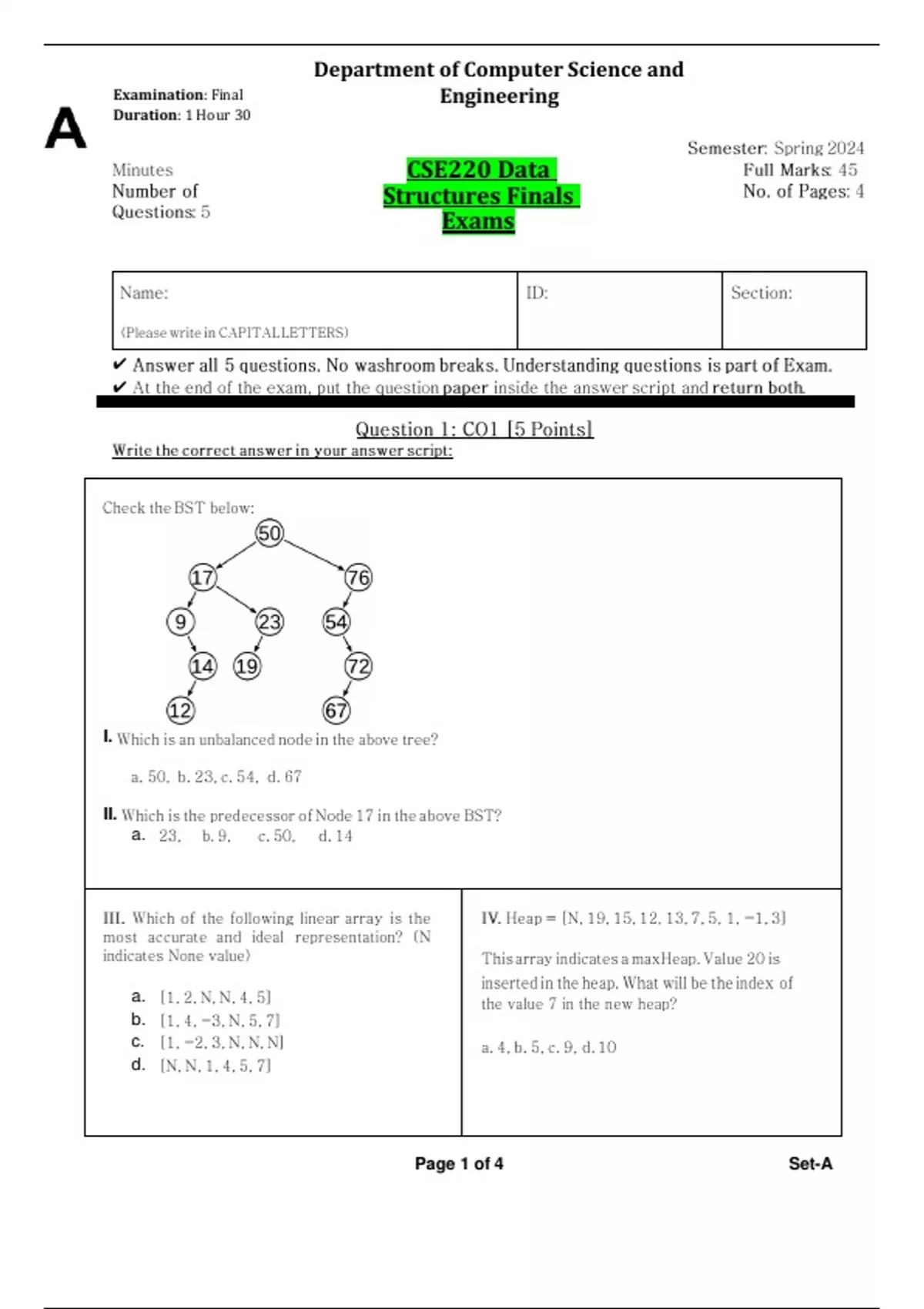 CSE220 Data Structures Finals Exams Practice Guide - CSE220 Data Structures - Stuvia US