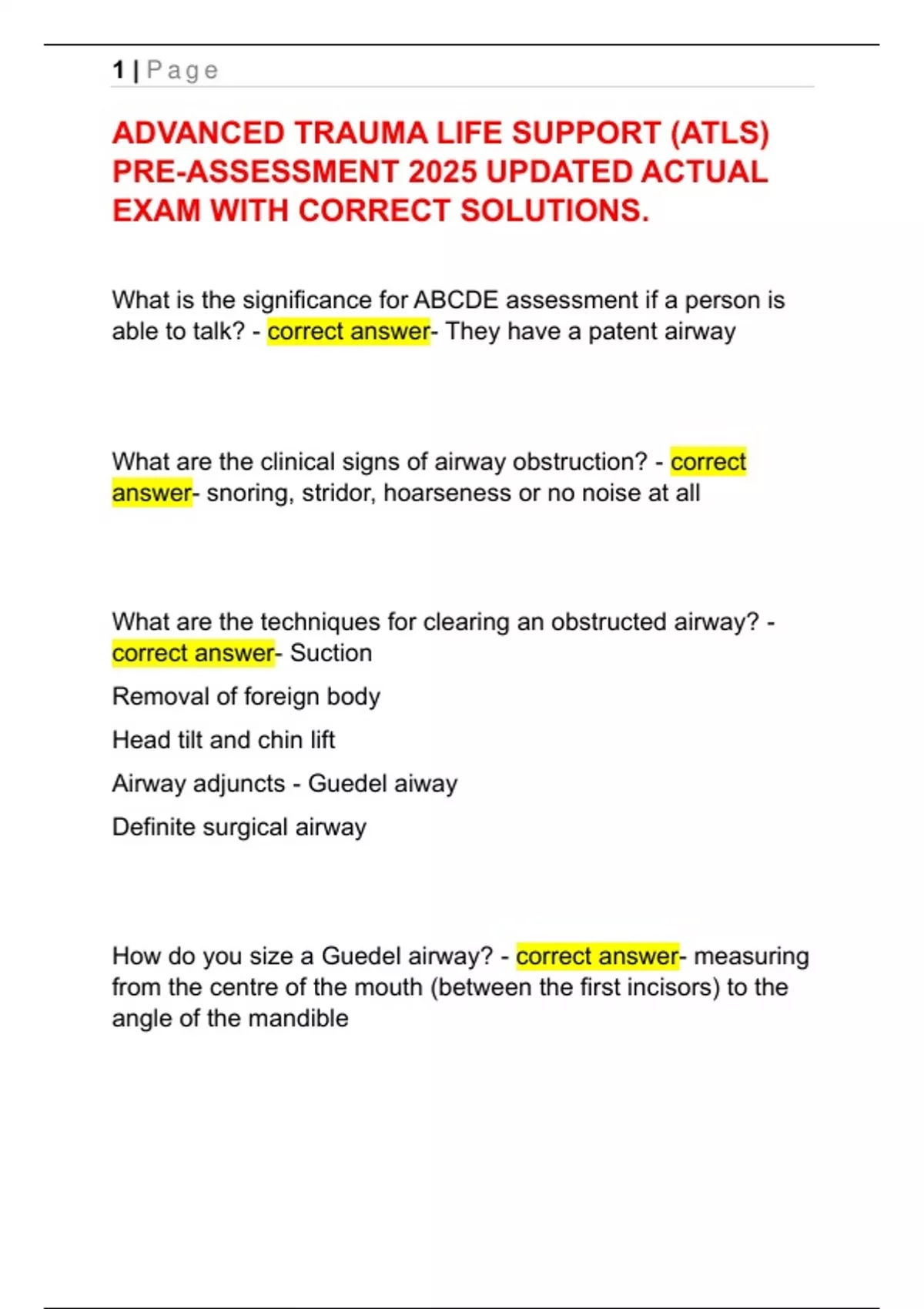.Advanced Trauma Life Support (ATLS) – 2025 Updated Actual Exam with ...