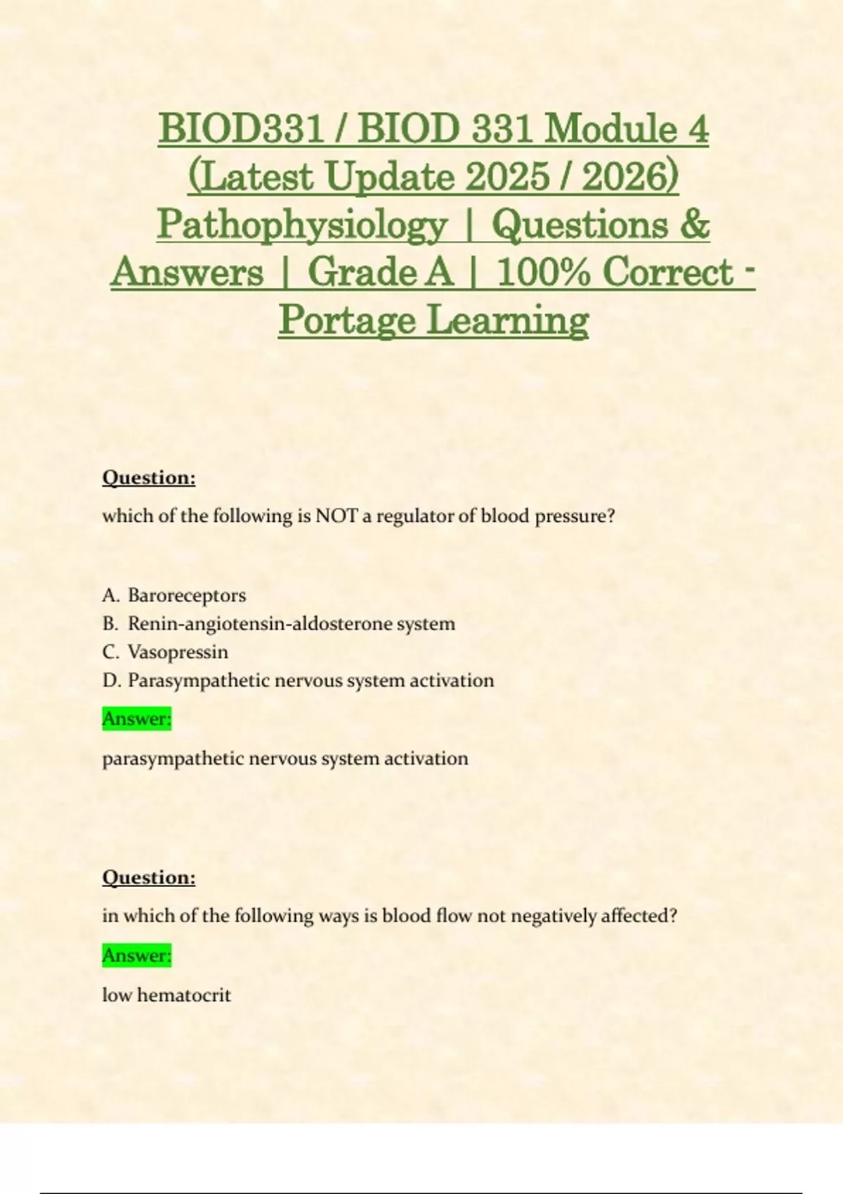 BIOD331 / BIOD 331 Module 4 (Latest Update 2025 / 2026) Pathophysiology ...