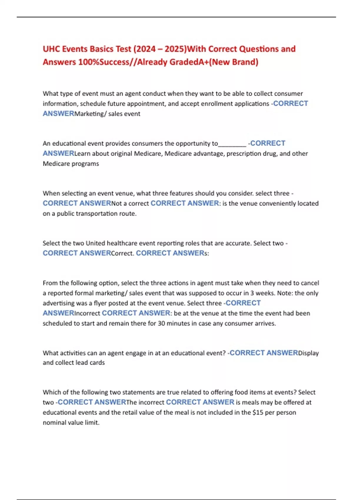 UHC Events Basics Test (2023 – 2024)With Correct Questions and Answers ...