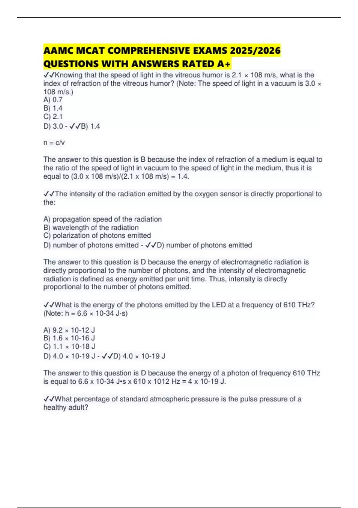 AAMC MCAT COMPREHENSIVE EXAMS 2025/2026 QUESTIONS WITH ANSWERS RATED A+ ...