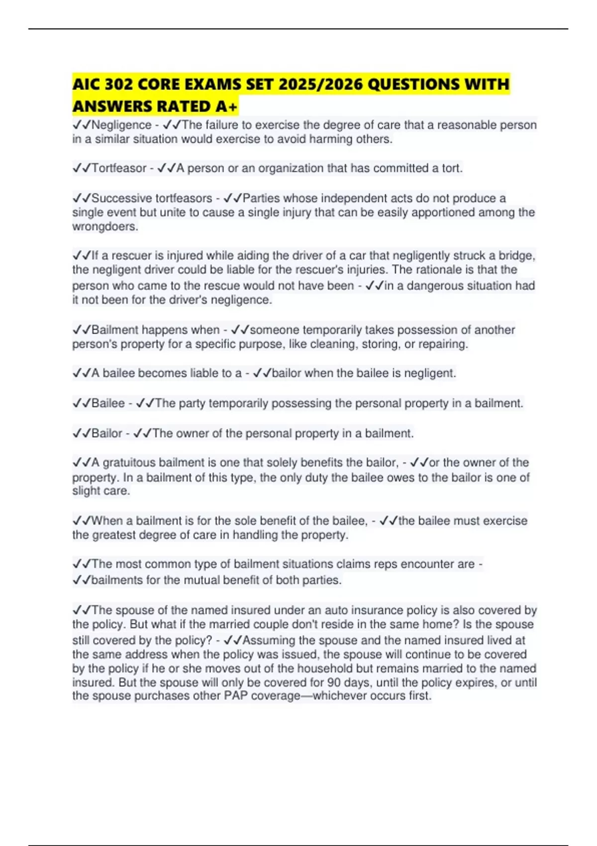 AIC 302 CORE EXAMS SET 2025/2026 QUESTIONS WITH ANSWERS RATED A+ - AIC ...