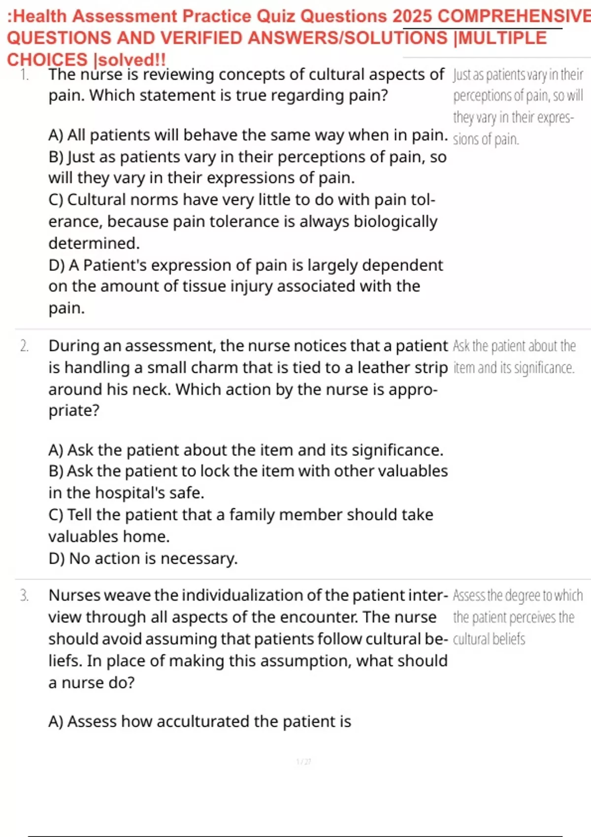 :Health Assessment Practice Quiz Questions 2025 COMPREHENSIVE QUESTIONS ...