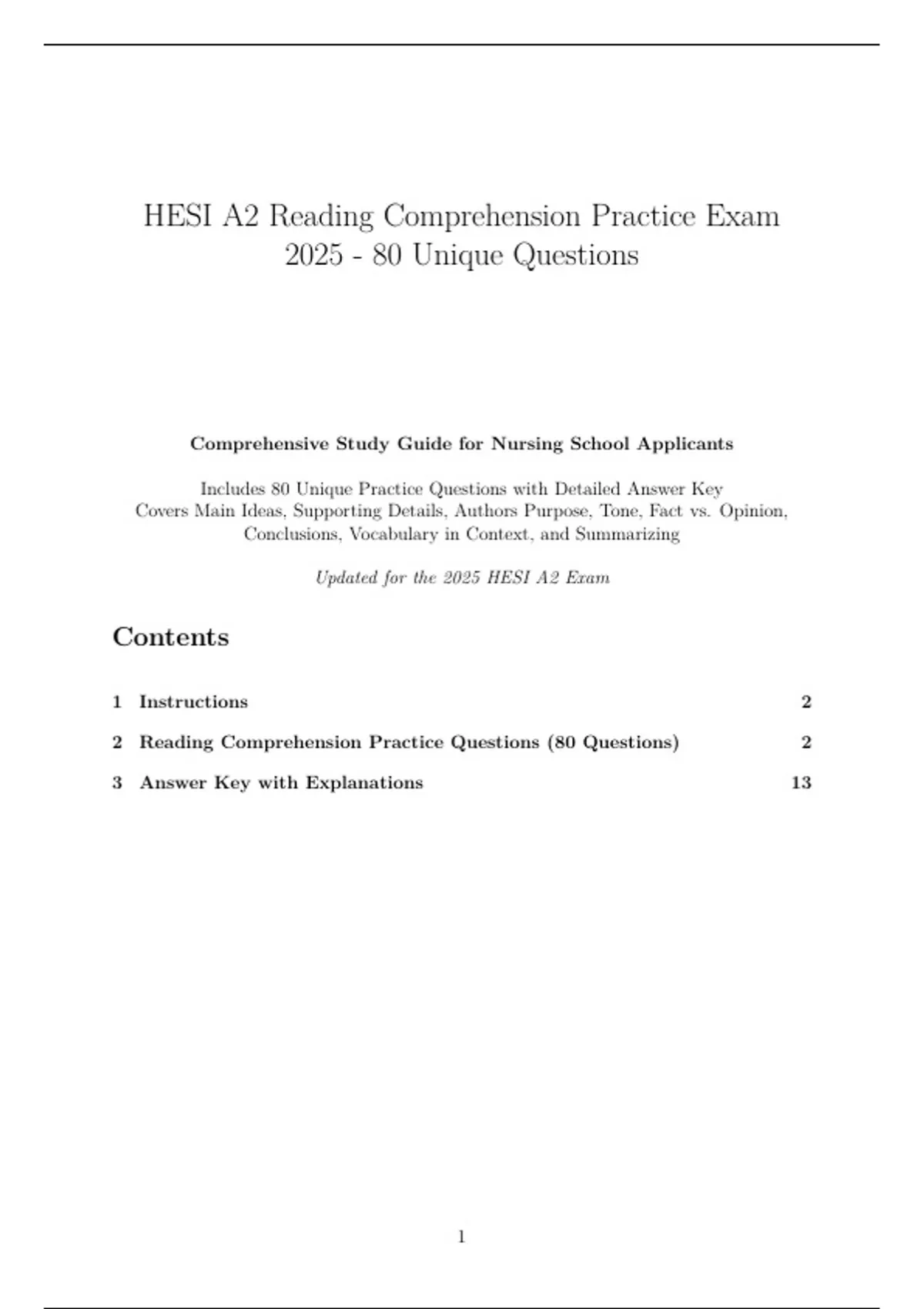 HESI A2 Reading Comprehension Study Guide – 80 Practice Questions with ...