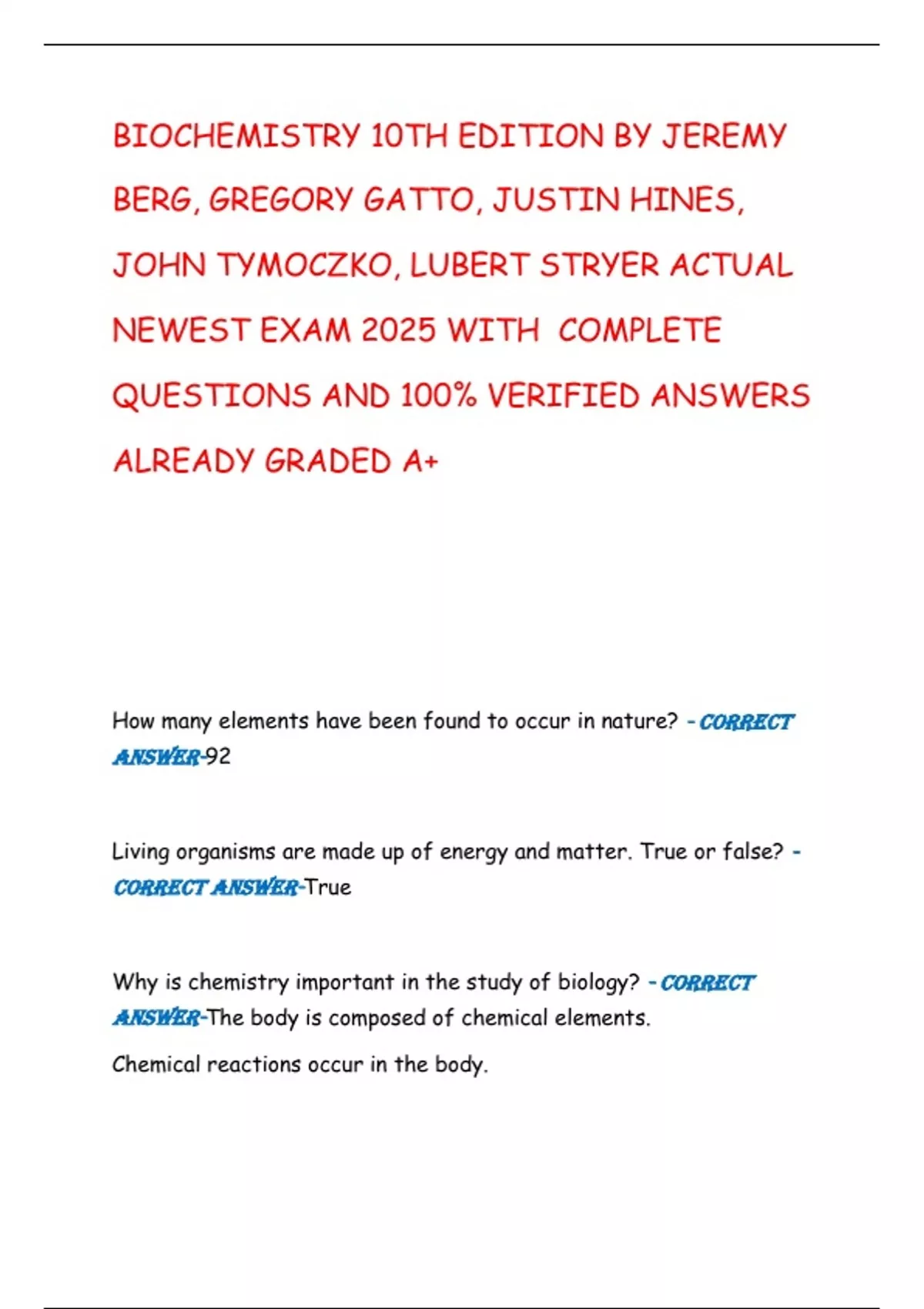BIOCHEMISTRY 10TH EDITION BY JEREMY BERG, GREGORY GATTO, JUSTIN HINES ...