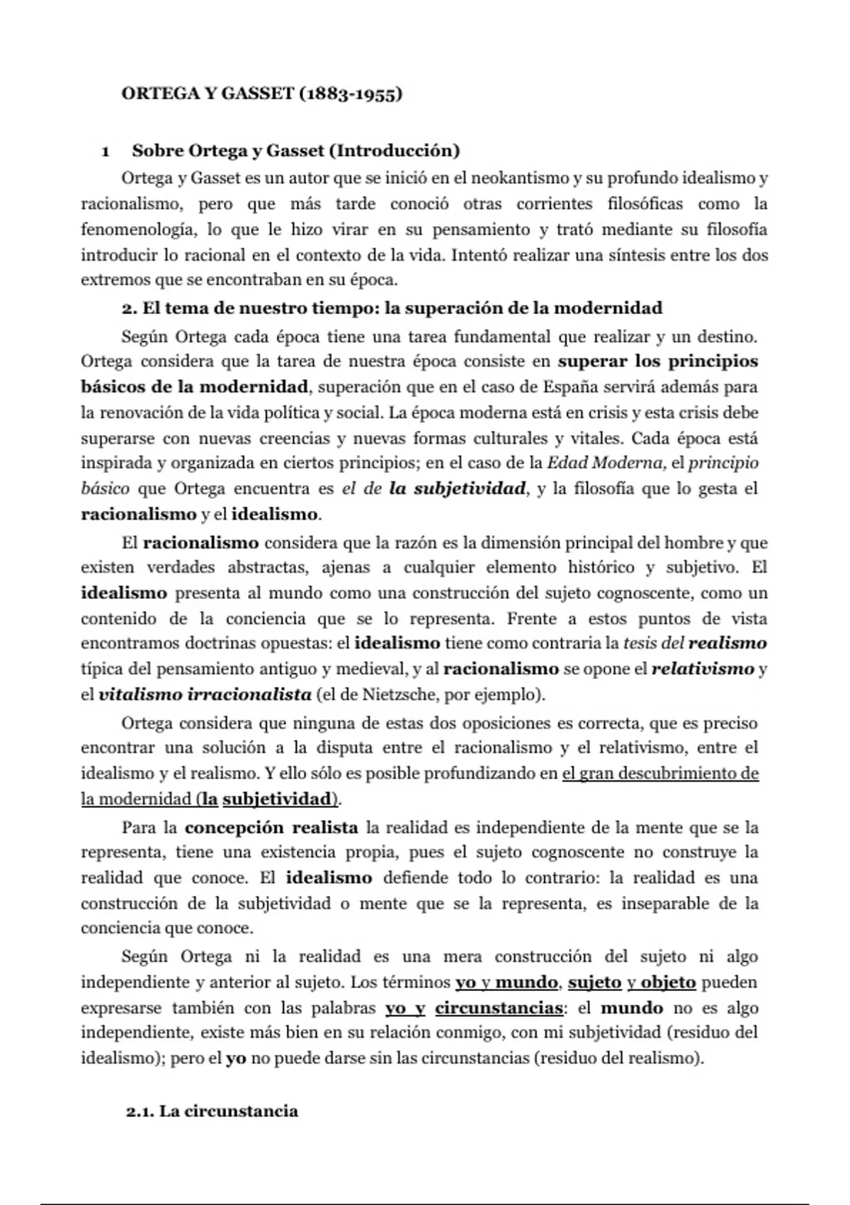 Sumario Resumen sobre todo lo que debes saber sobre Ortega y Gasset ...