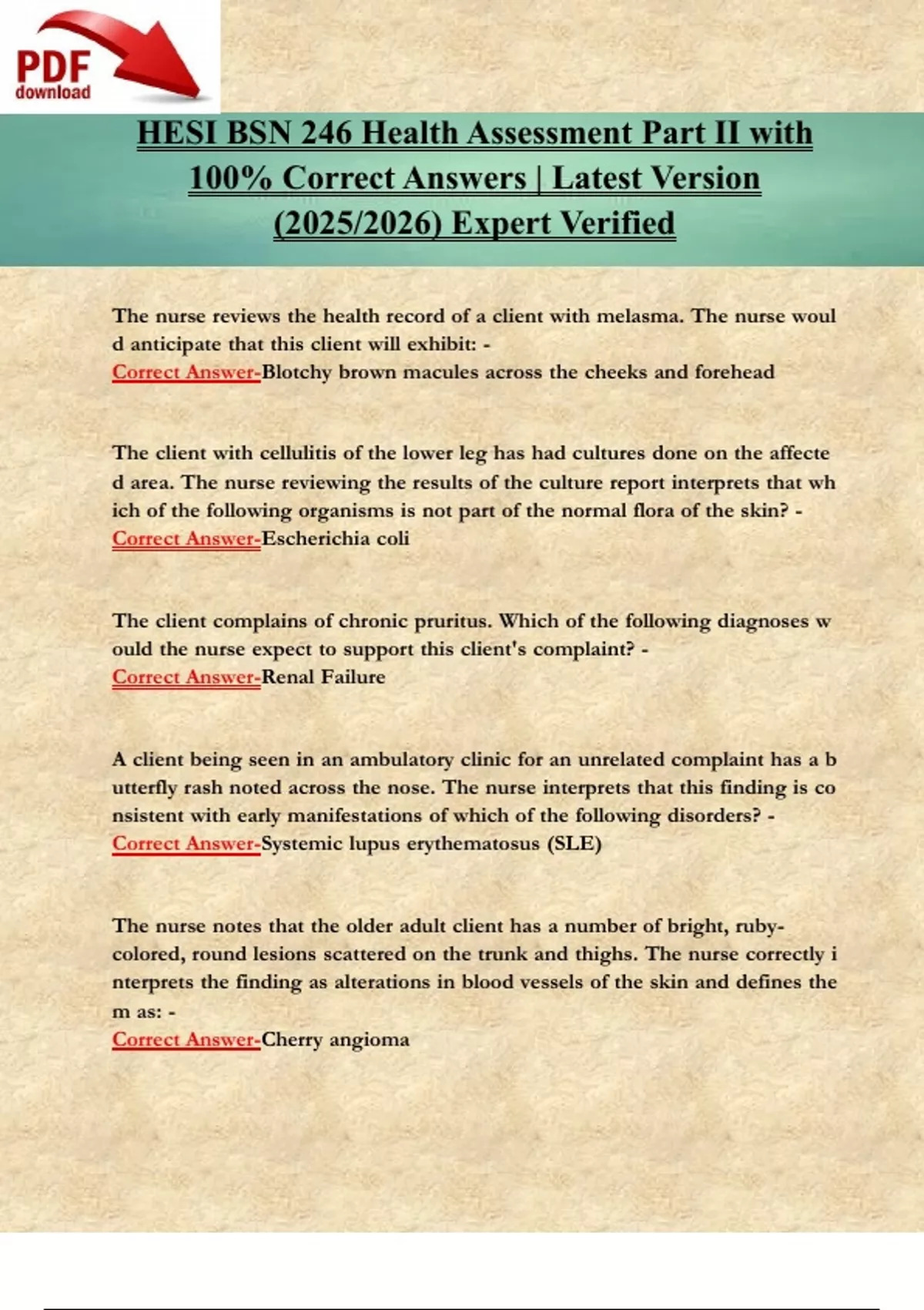 HESI BSN246 Health Assessment Part II with 100% Correct Answers ...