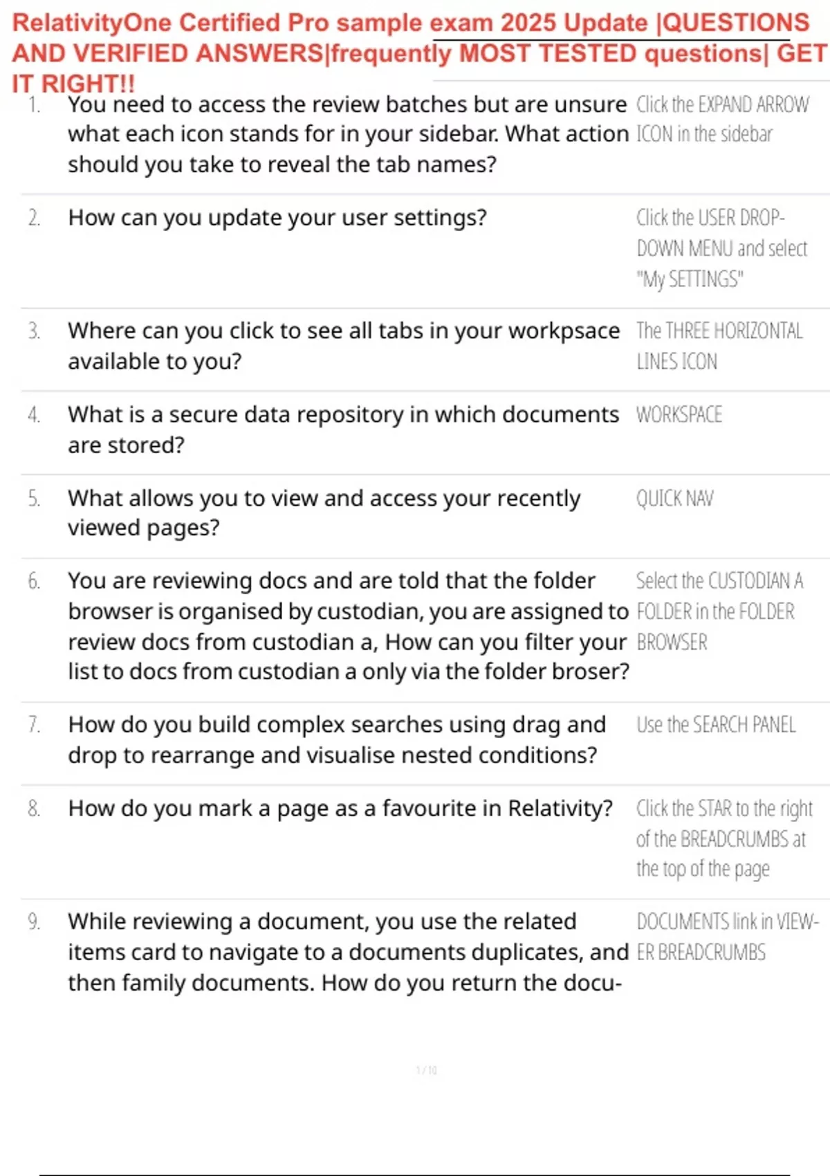 RelativityOne Certified Pro sample exam 2025 Update |QUESTIONS AND VERIFIED ANSWERS|frequently ...
