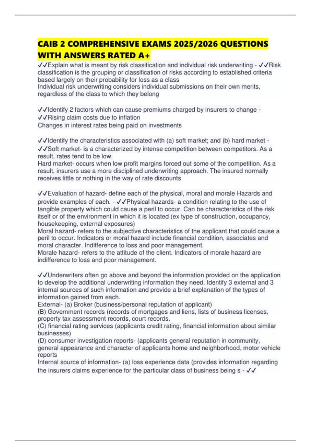 CAIB 2 COMPREHENSIVE EXAMS 2025/2026 QUESTIONS WITH ANSWERS RATED A+ ...